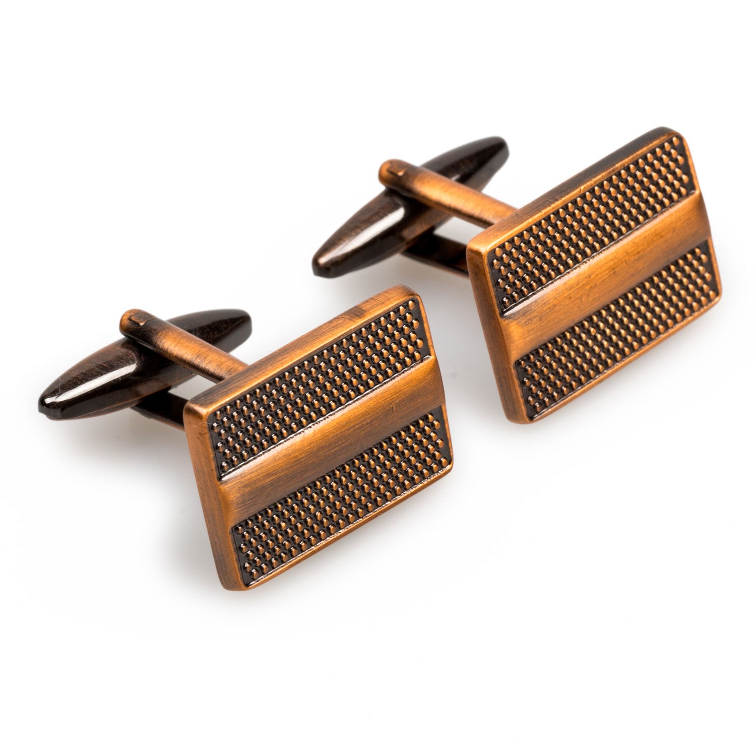 Lenin Antique Copper Rectangle Cufflinks | Divided Dotted Cuff Links | OTAA