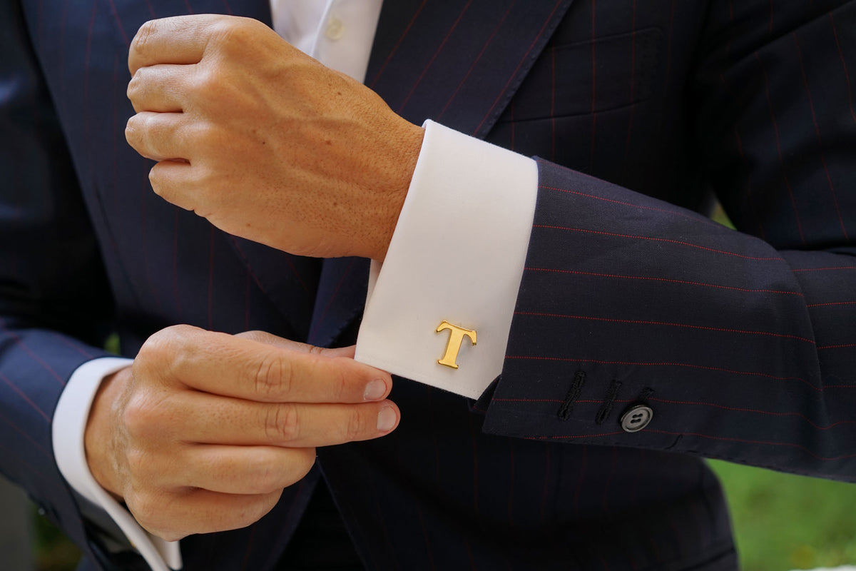 Letter T Gold Cufflinks | Monogrammed Initials Personalised Cuff Links ...