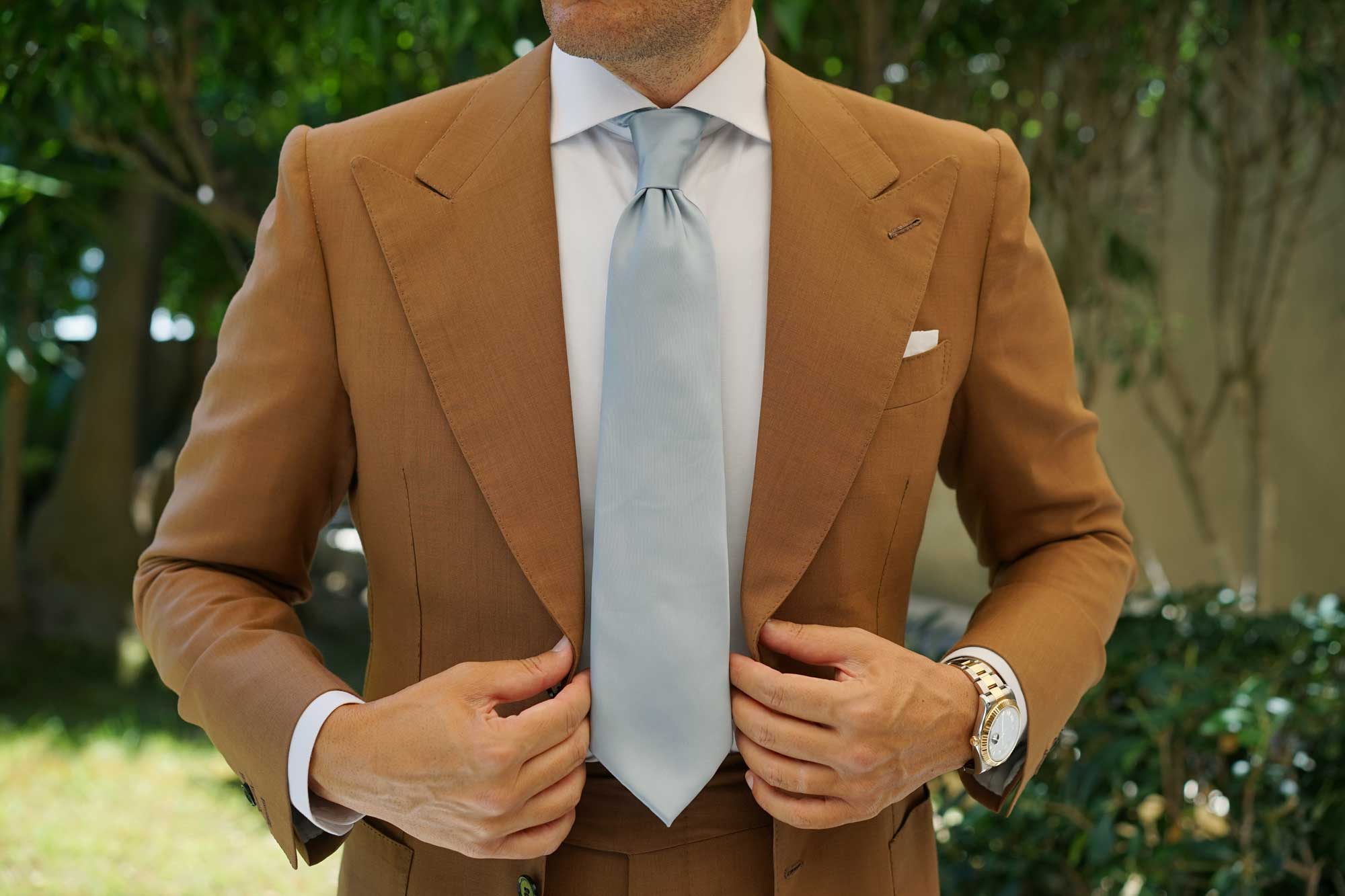 Light Silver Sage Satin Necktie | Weddings Blue Groomsmen Ties AU | OTAA