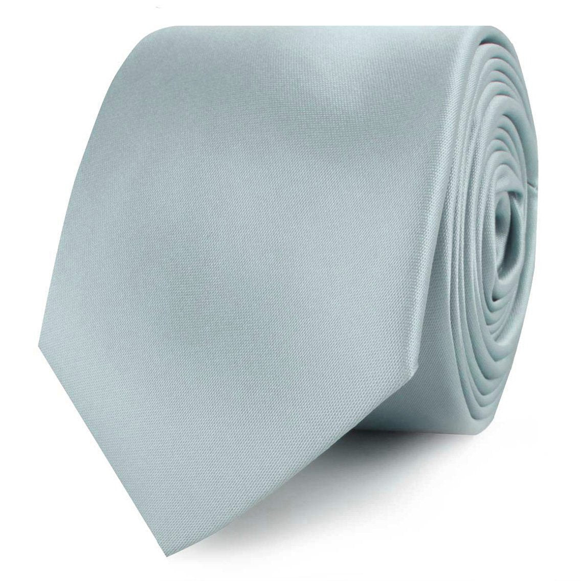 Light Silver Sage Satin Skinny Tie | Weddings Blue Mens Slim Ties | OTAA