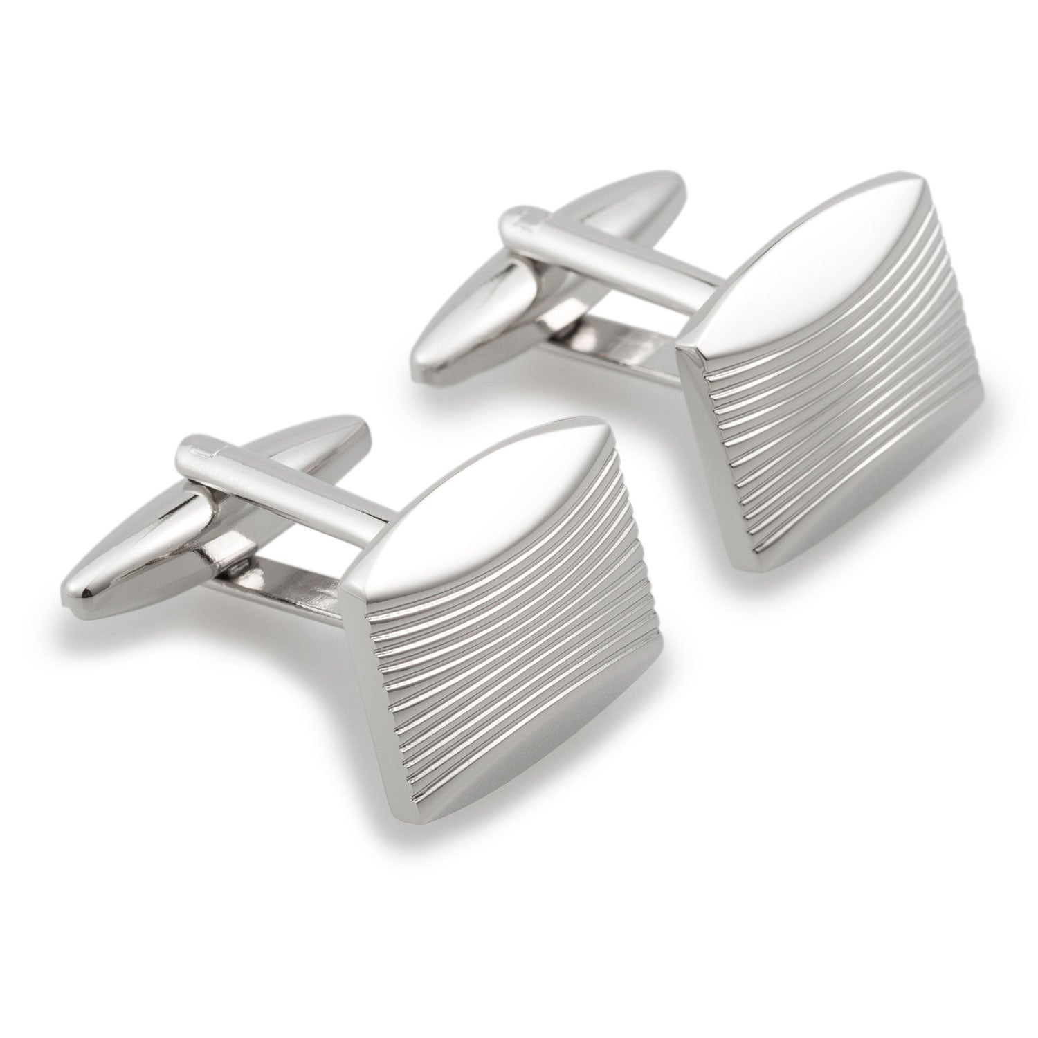 Lincoln Silver Cufflinks | Classic Concave Rectangle Stripes Cufflink ...