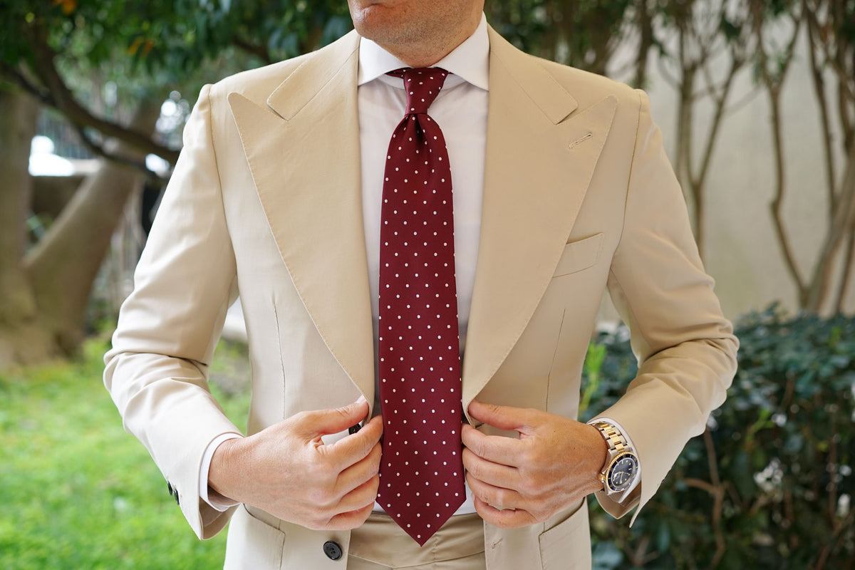 Mahogany Maroon with White Polka Dots Necktie | Red Power Ties for Men ...