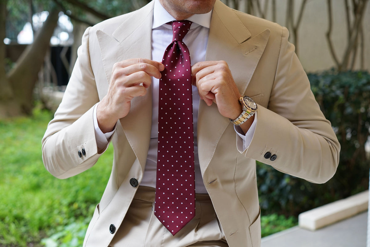 Mahogany Maroon with White Polka Dots Necktie | Red Power Ties for Men ...