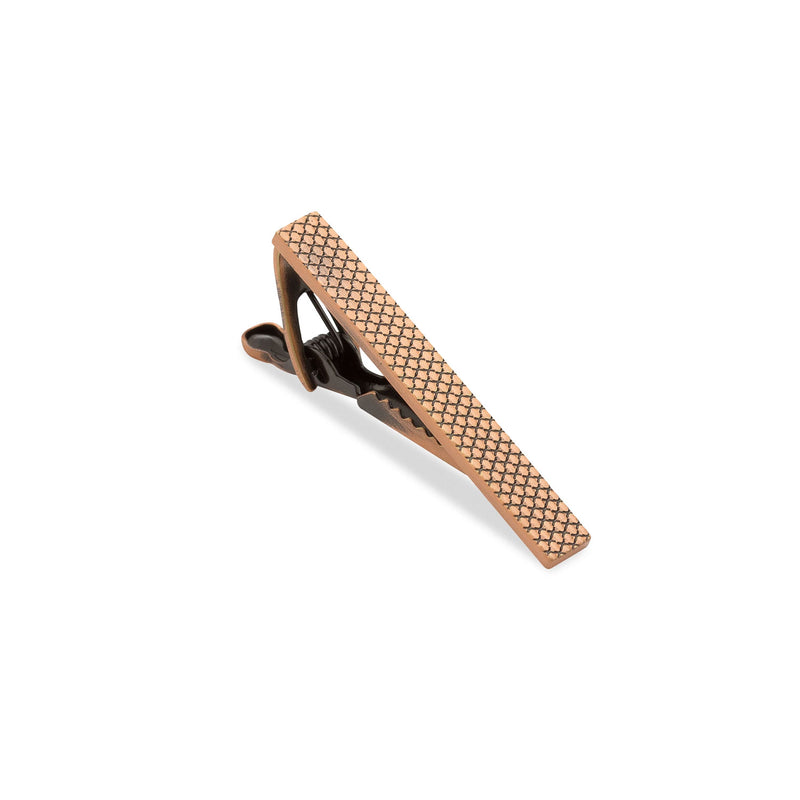 Mini Connery Antique Copper Tie Bar | Engraved Grid Tie Clip Bars | OTAA