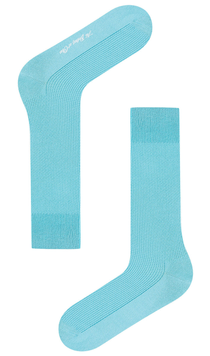 Mist Blue Textured Socks | Men's Wedding Solid Color Crew Dress Sock | OTAA