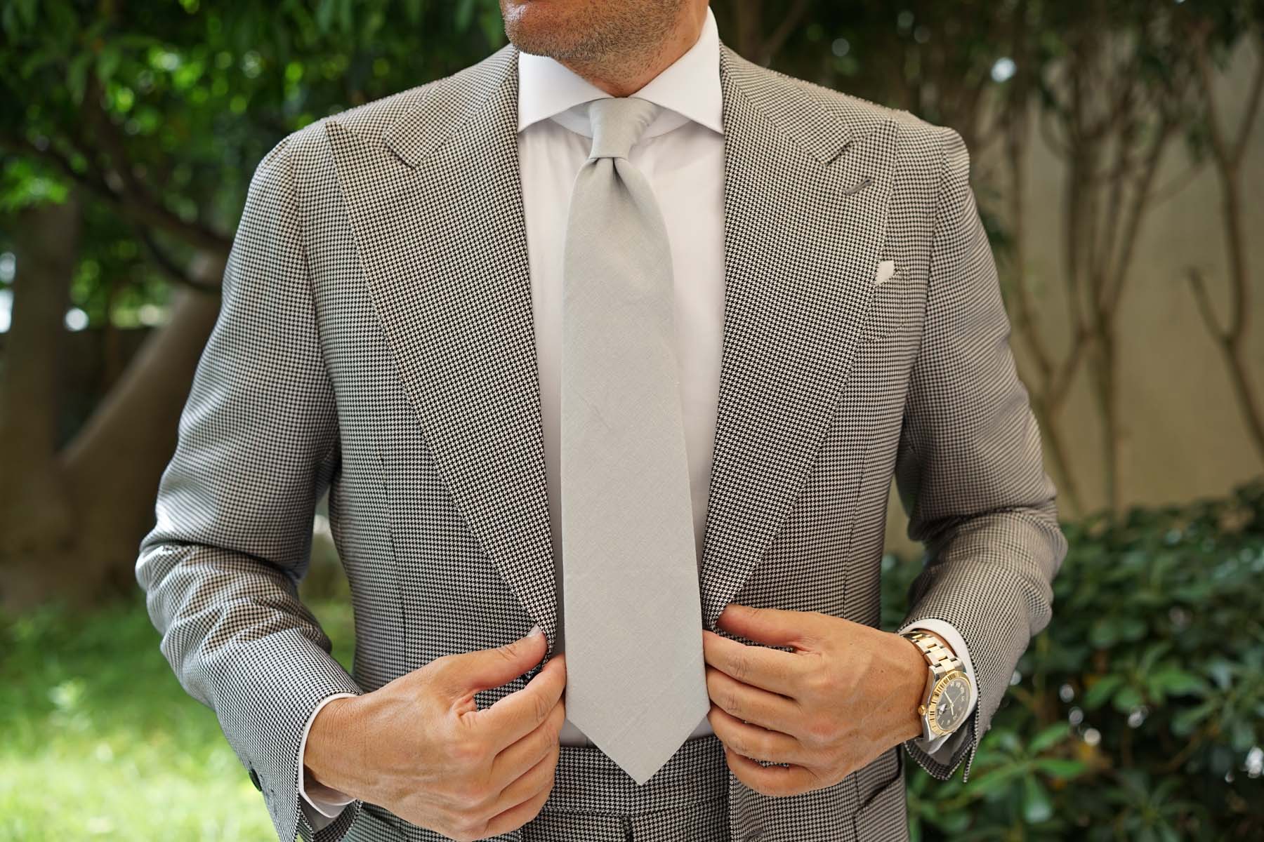 Mystic Silver Linen Necktie | Grey Wedding Ties for Men | OTAA