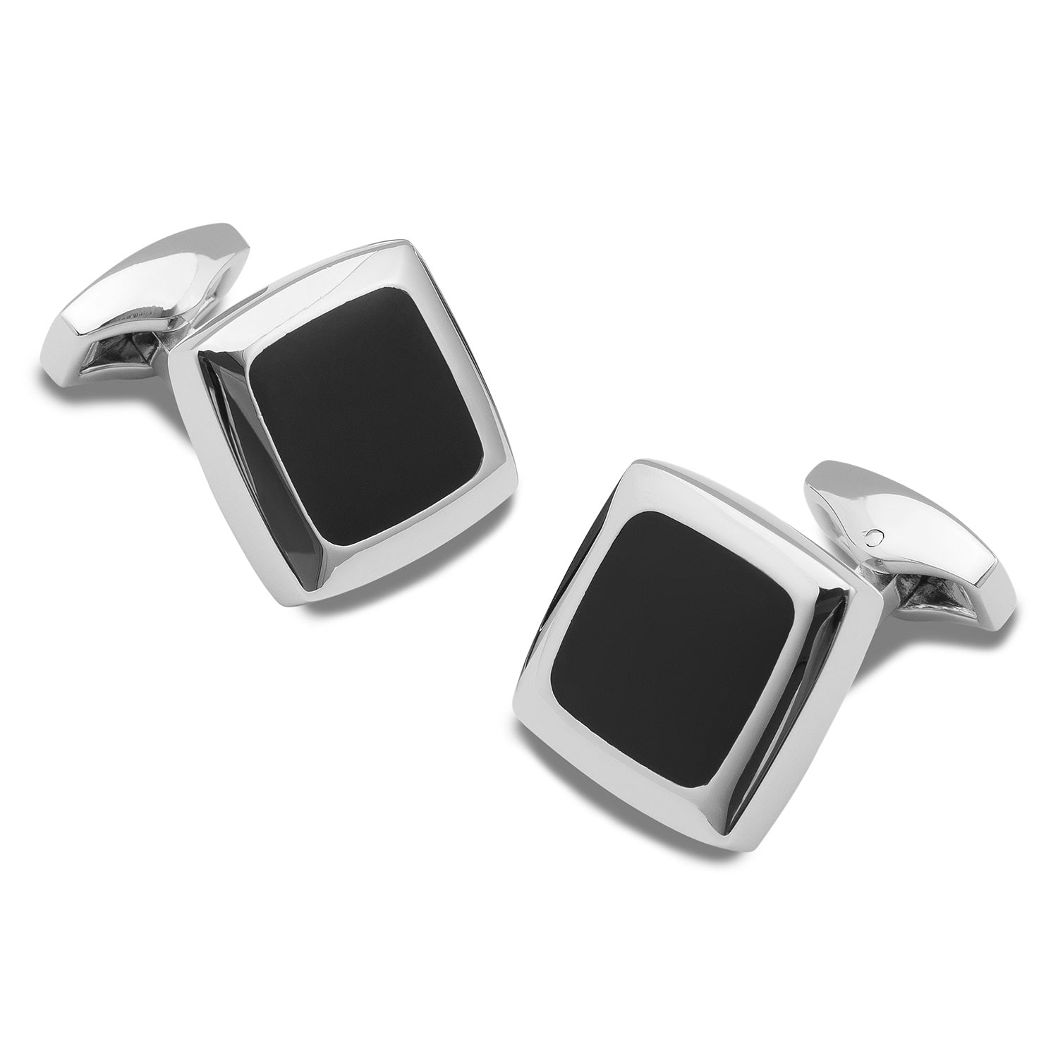 Tsushima Black Cufflinks | Gemstone Silver Curved Square Cufflink | OTAA