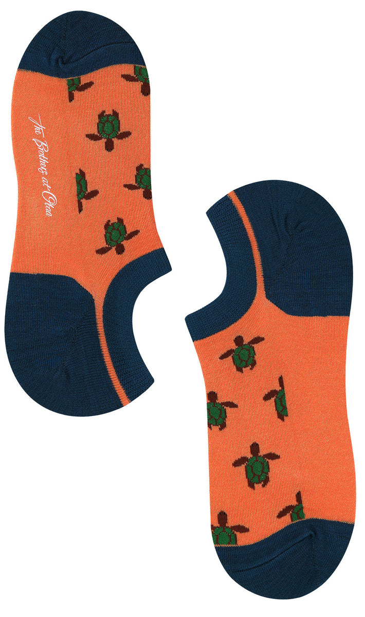 Orange Turtle Low Cut Socks | Men's Happy Animal Cotton Ankle Socks | OTAA