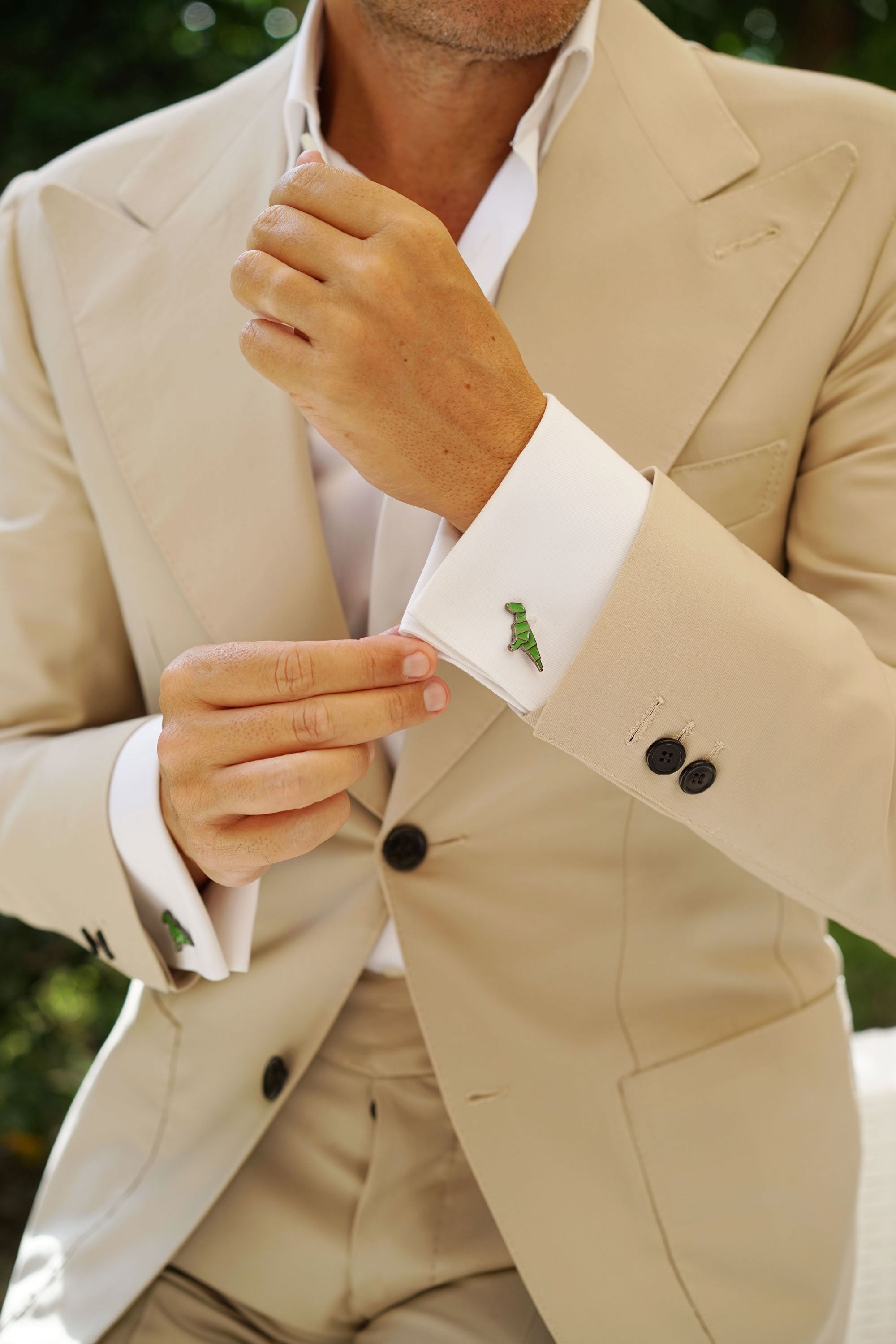Origami T-Rex Gunmetal Cufflinks | Hunter Green Dinosaur Cuff Links | OTAA