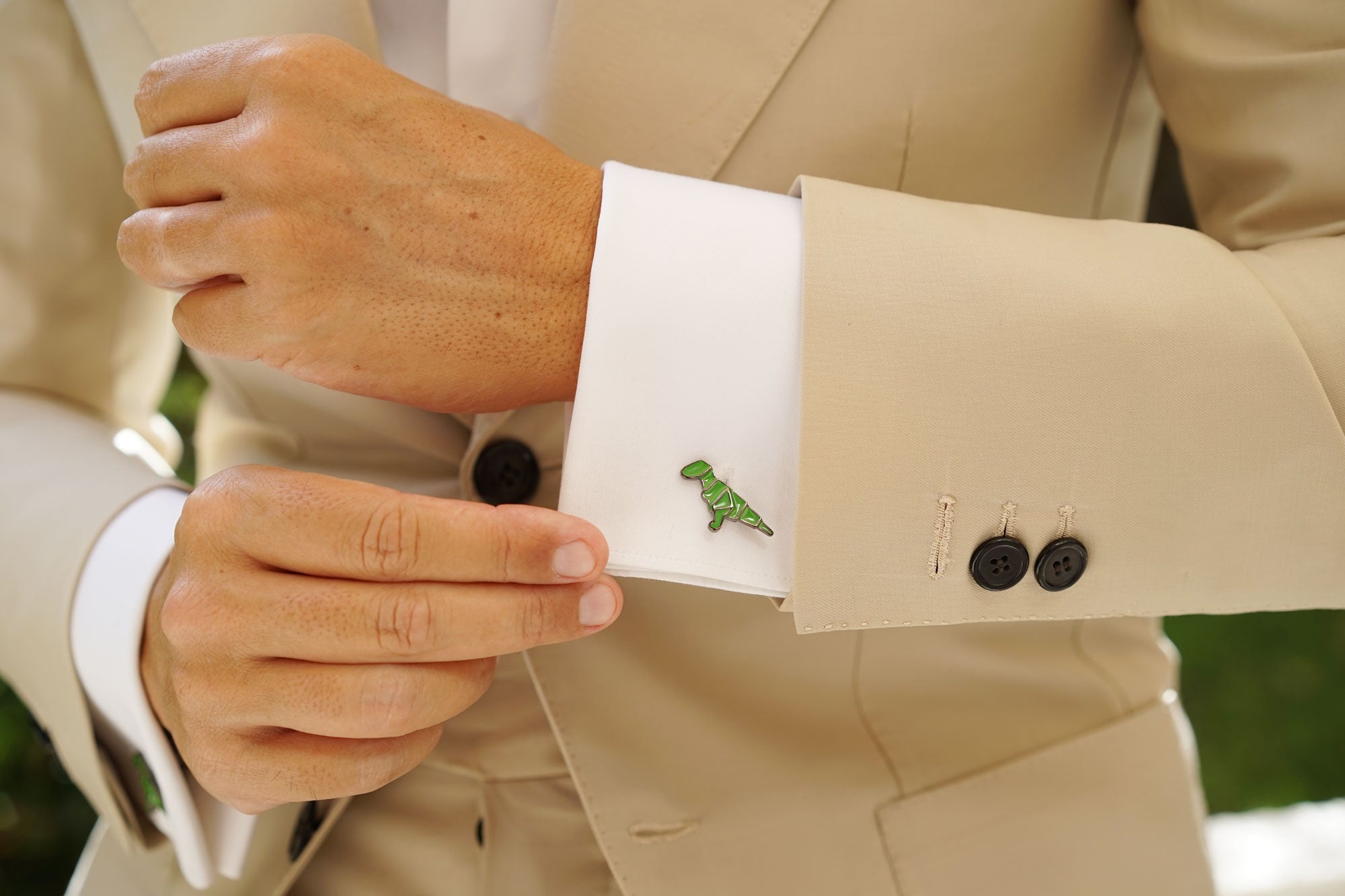 Origami T-Rex Gunmetal Cufflinks | Hunter Green Dinosaur Cuff Links | OTAA