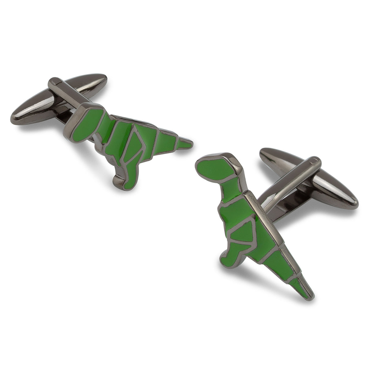 Origami T-Rex Gunmetal Cufflinks | Hunter Green Dinosaur Cuff Links | OTAA