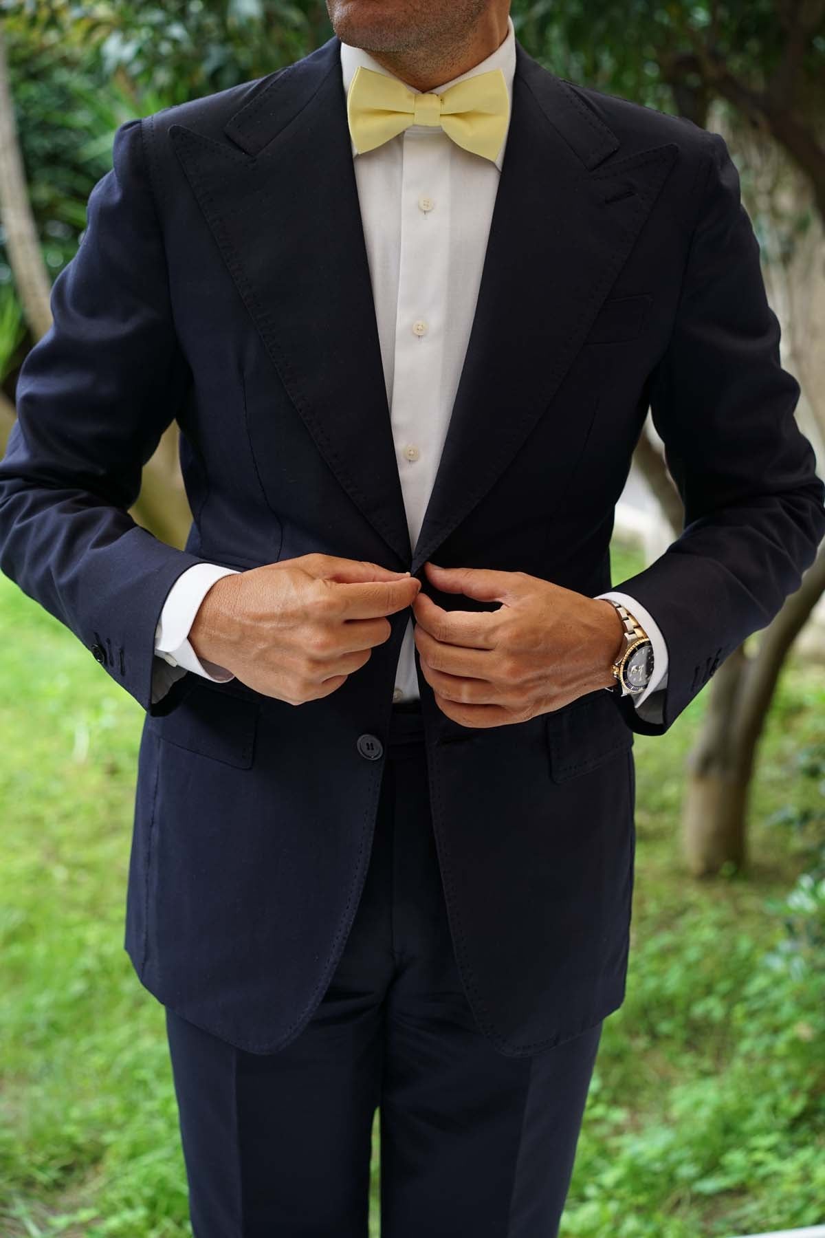 Pastel Yellow Cotton Bow Tie | Pale Lemon Bowtie | Wedding Bow Ties AU ...
