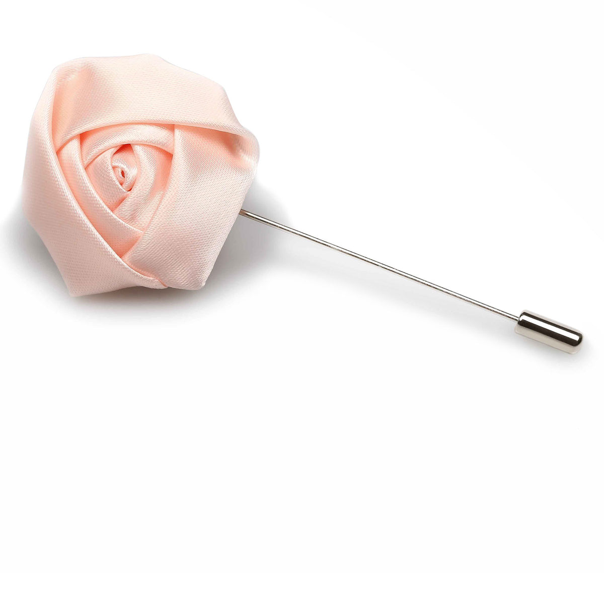 Peach Satin Rose Lapel Pin | Mens Pink Rosebud Flower Boutonniere Pins | OTAA