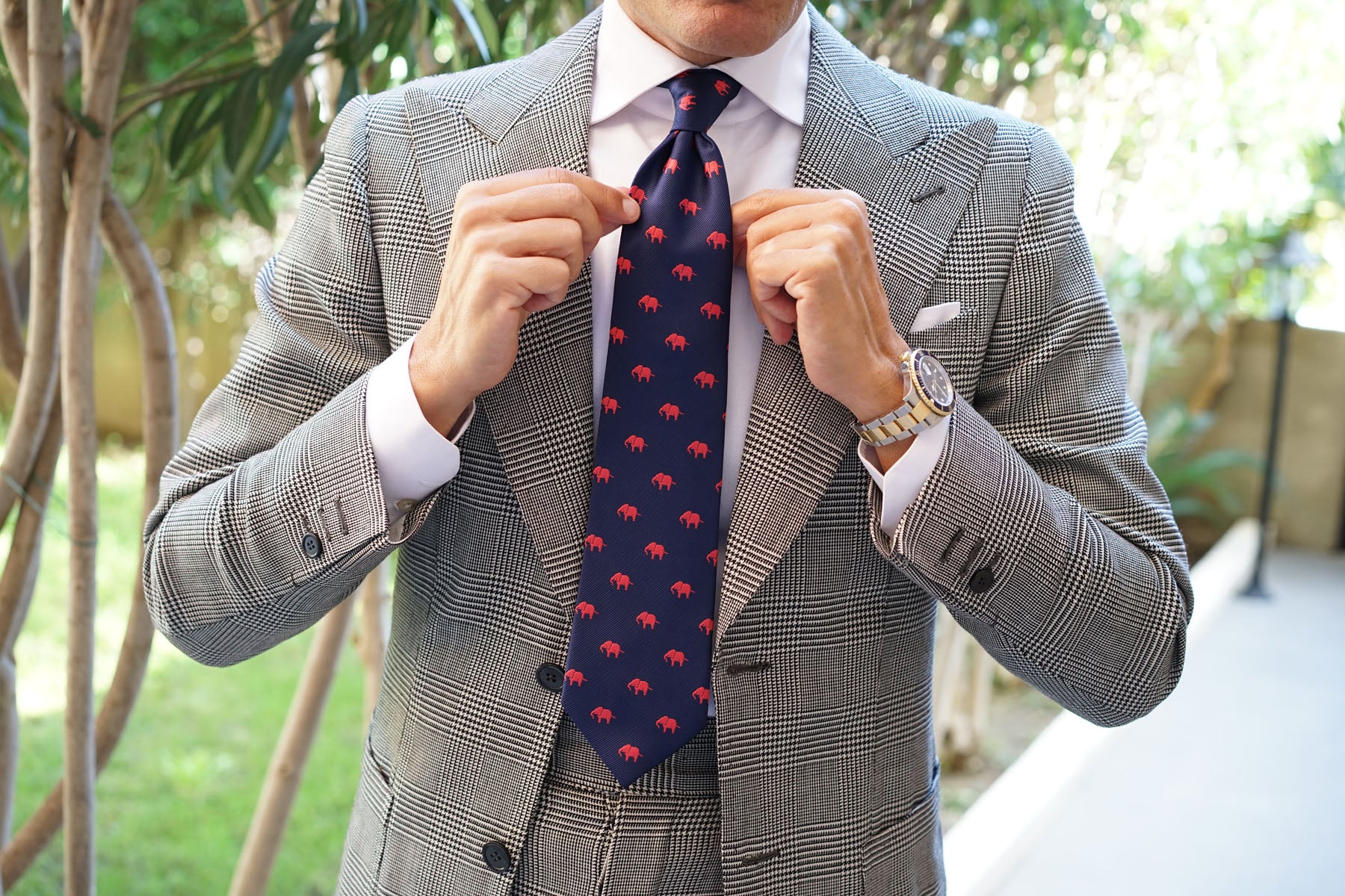 Pink Elephant Necktie | Navy Blue Animal Print Tie | Cool Ties for Men ...
