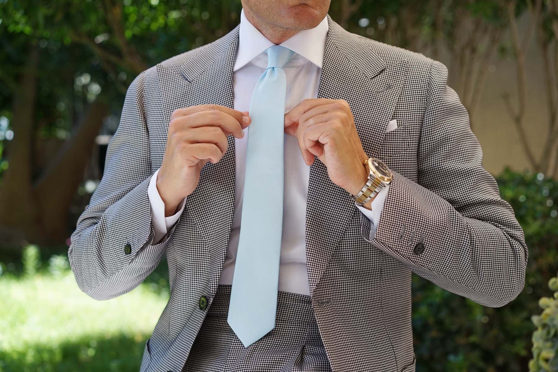 Powder Blue Satin Skinny Tie | Wedding Narrow Slim Ties | OTAA