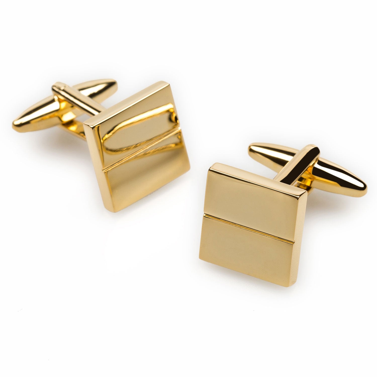 Crown Prince Gold Cufflinks | Divided Engraved Line Brushed Cufflink | OTAA