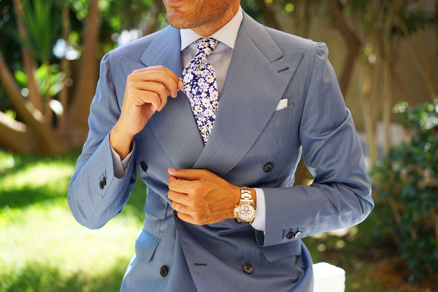 Puerto Rico White Flower Necktie | Blue Floral Ties for Men Australia ...