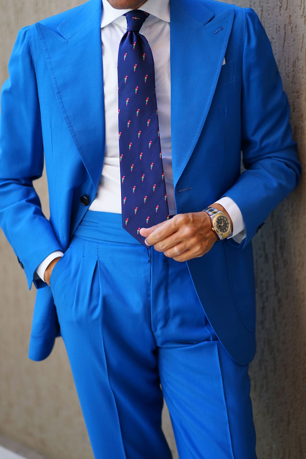 Rainbow Parrot Necktie | Navy Blue Bird Tie | Shop Animal Ties for Men ...