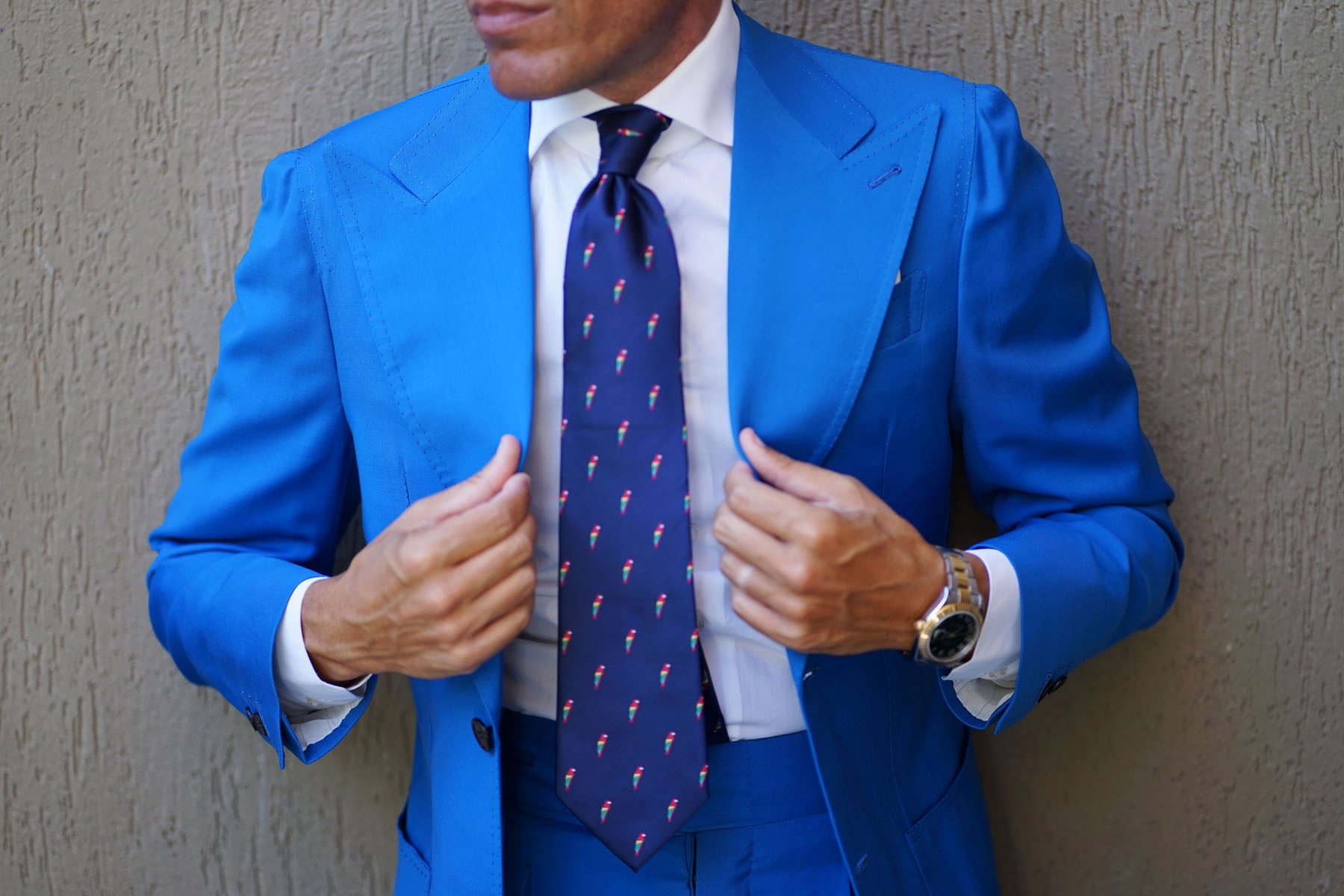 Rainbow Parrot Necktie | Navy Blue Bird Tie | Shop Animal Ties for Men ...