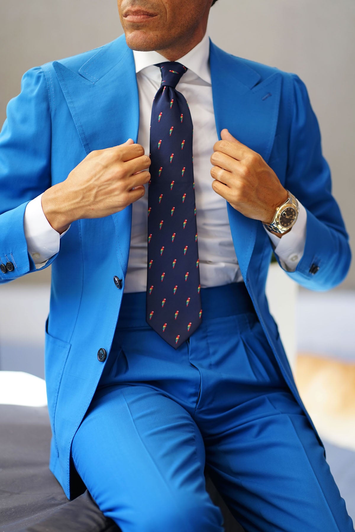 Rainbow Parrot Necktie | Navy Blue Bird Tie | Shop Animal Ties for Men ...