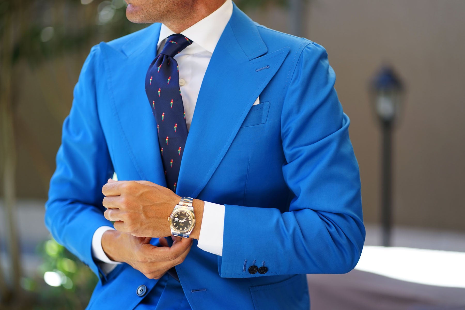 Rainbow Parrot Necktie | Navy Blue Bird Tie | Shop Animal Ties for Men ...