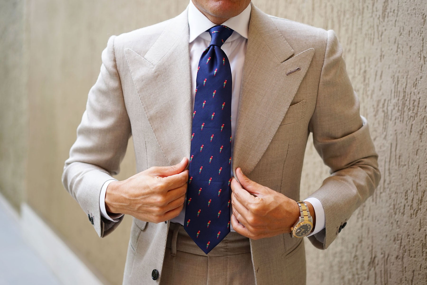 Rainbow Parrot Necktie | Navy Blue Bird Tie | Shop Animal Ties for Men ...