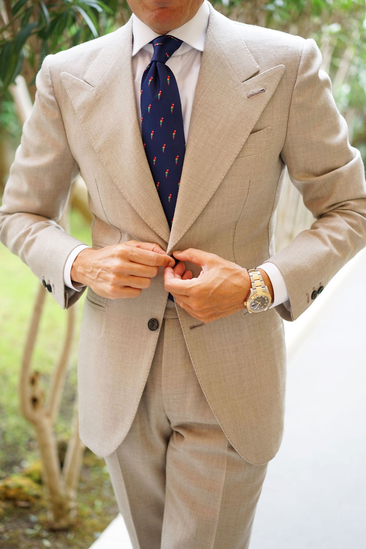 Rainbow Parrot Necktie | Navy Blue Bird Tie | Shop Animal Ties for Men ...