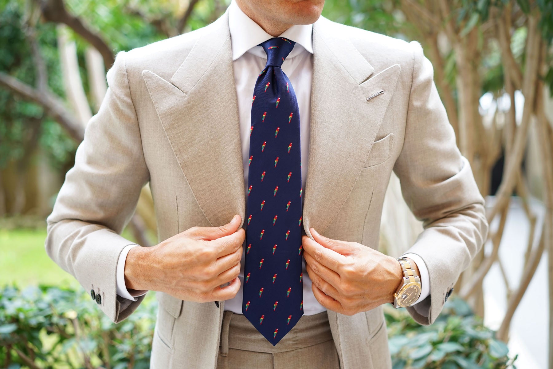 Rainbow Parrot Necktie | Navy Blue Bird Tie | Shop Animal Ties for Men ...