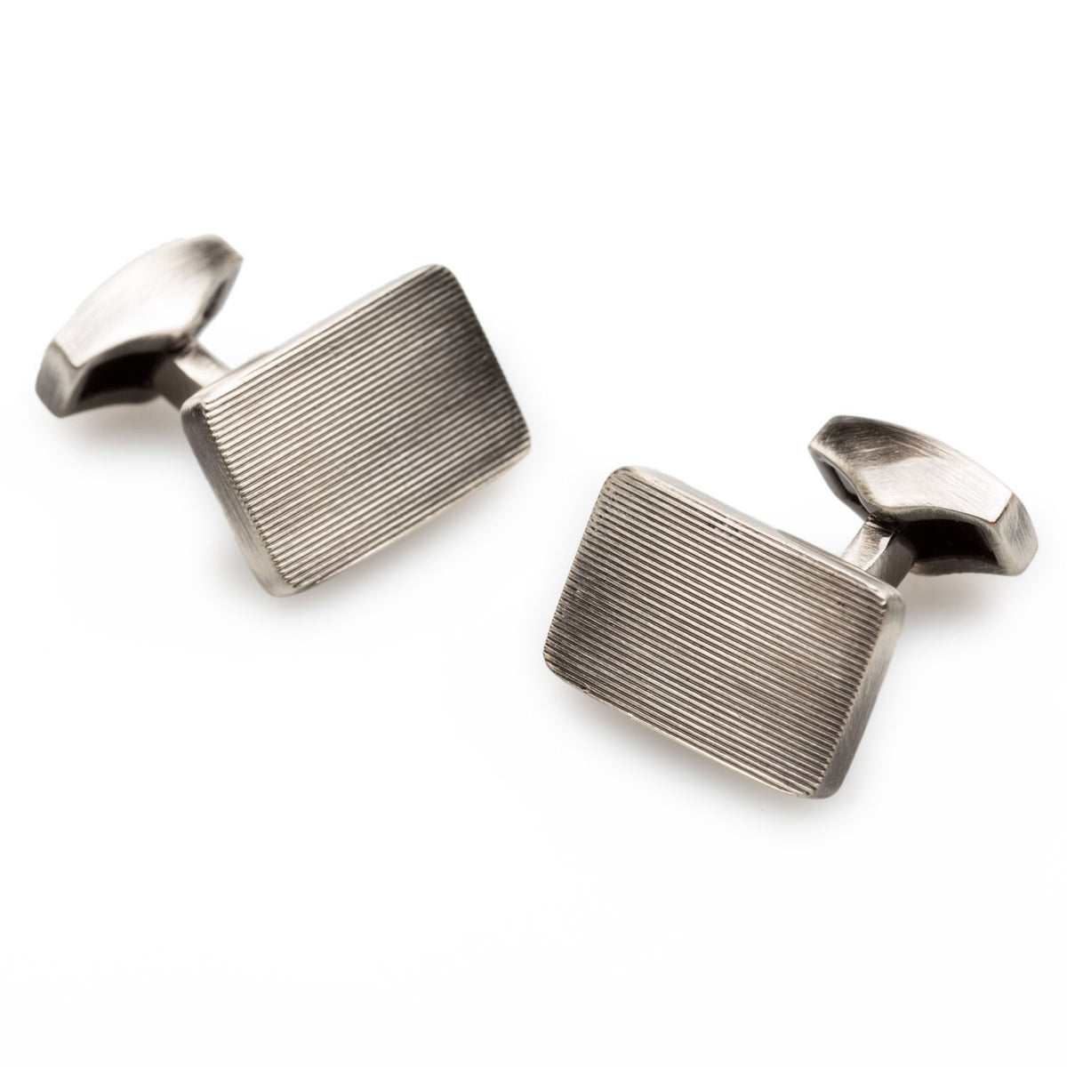 Fiennes Silver Cufflinks | Etched Fine Line Rectangle Cuff Links | OTAA