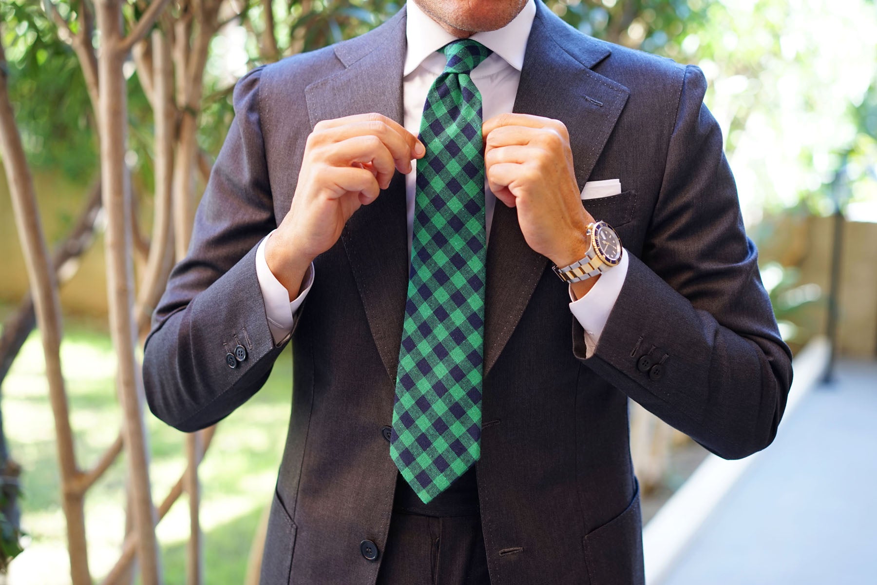Raw Green Gingham Linen Tie | Buffalo Plaid Ties | Christmas Necktie | OTAA