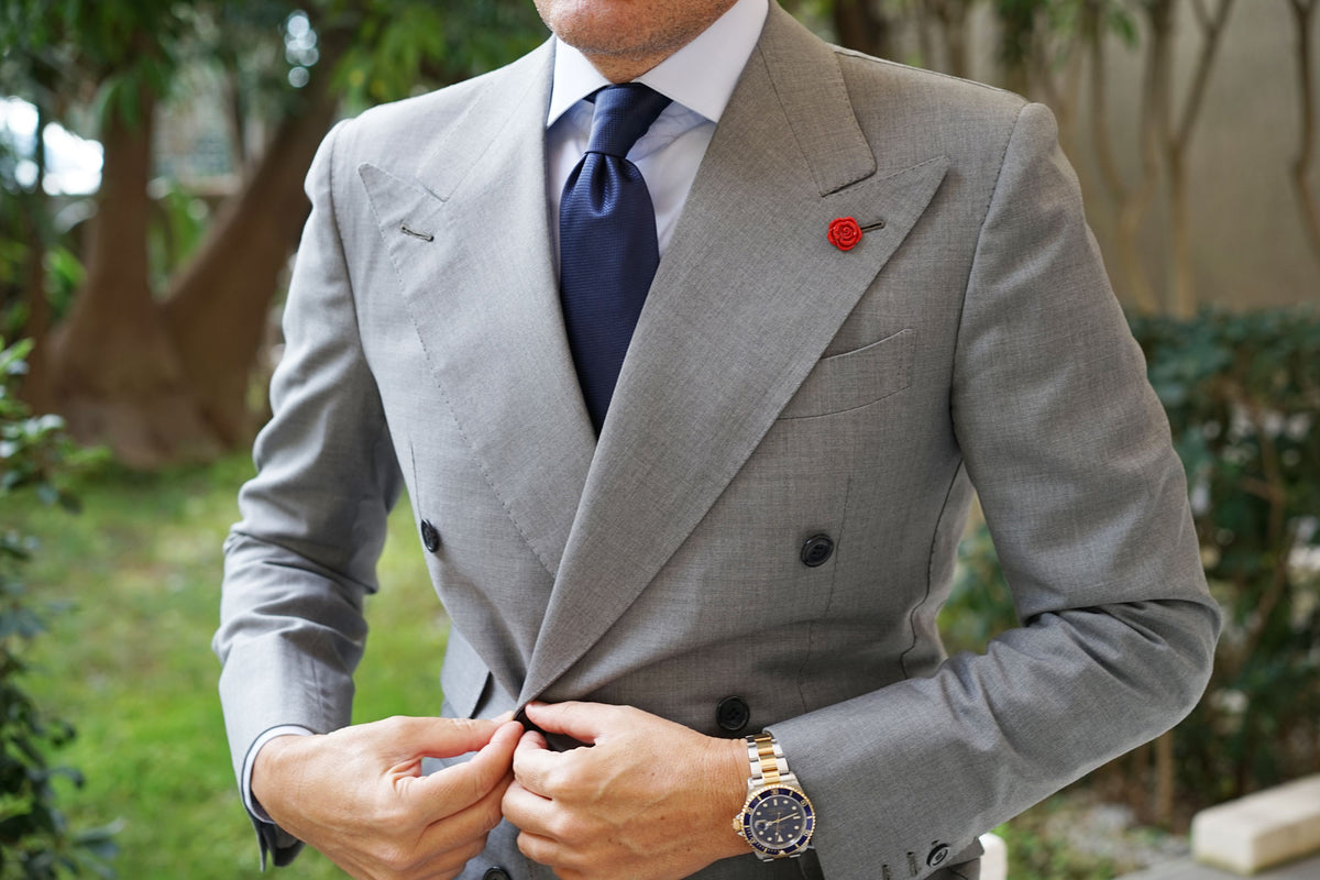 Red Rose Metal Lapel Pin | Flower Lapel Pins | Mens Suit Boutonniere | OTAA