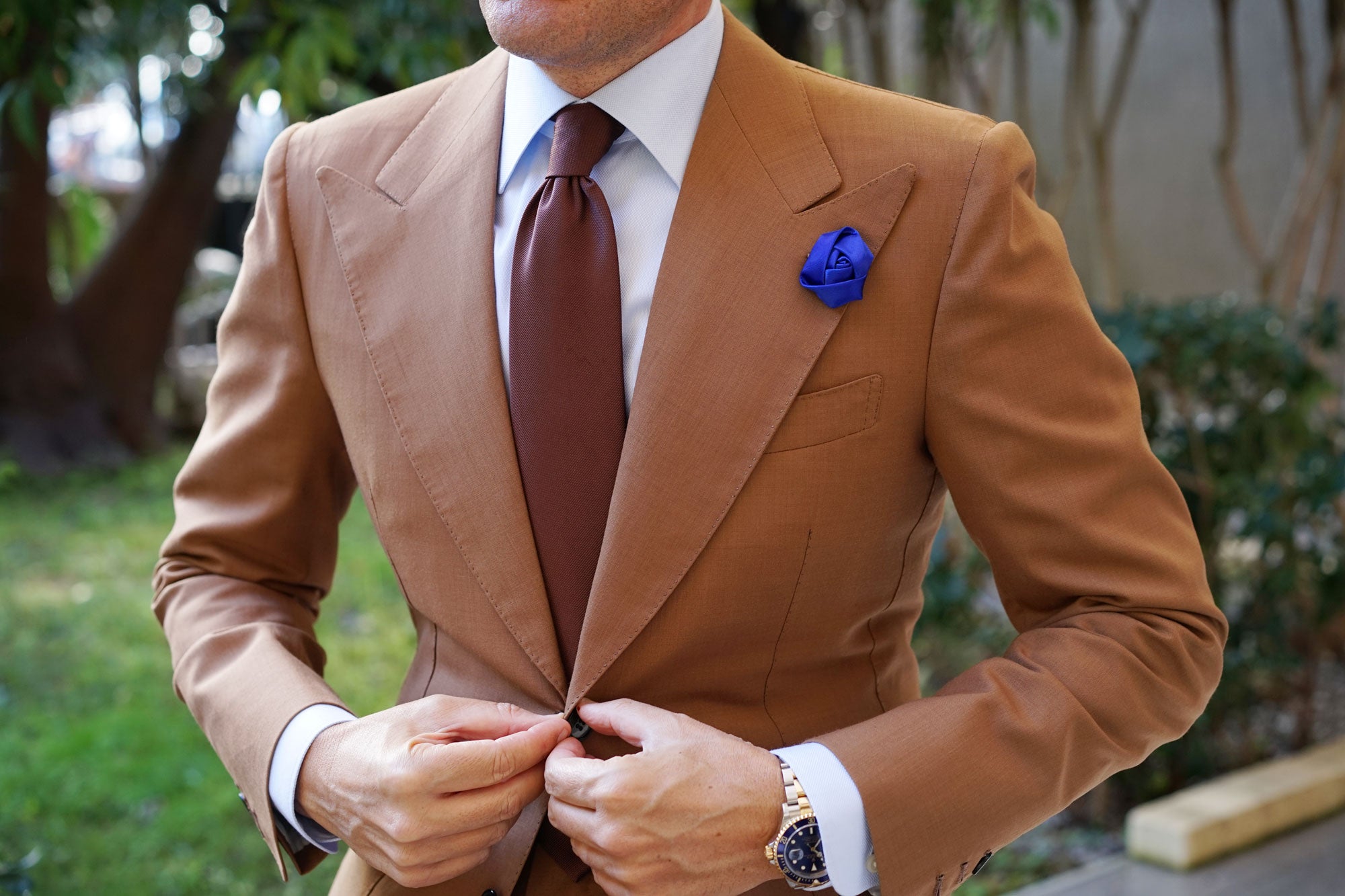 Royal Blue Satin Rose Lapel Pin | Mens Rosebud Flower Boutonniere Pins ...