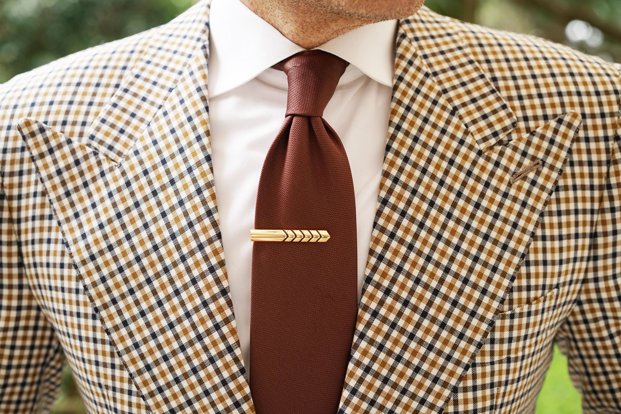 Bufalino Gold Tie Bar | Swank Engraved Chevron Arrow Tie Clip | OTAA