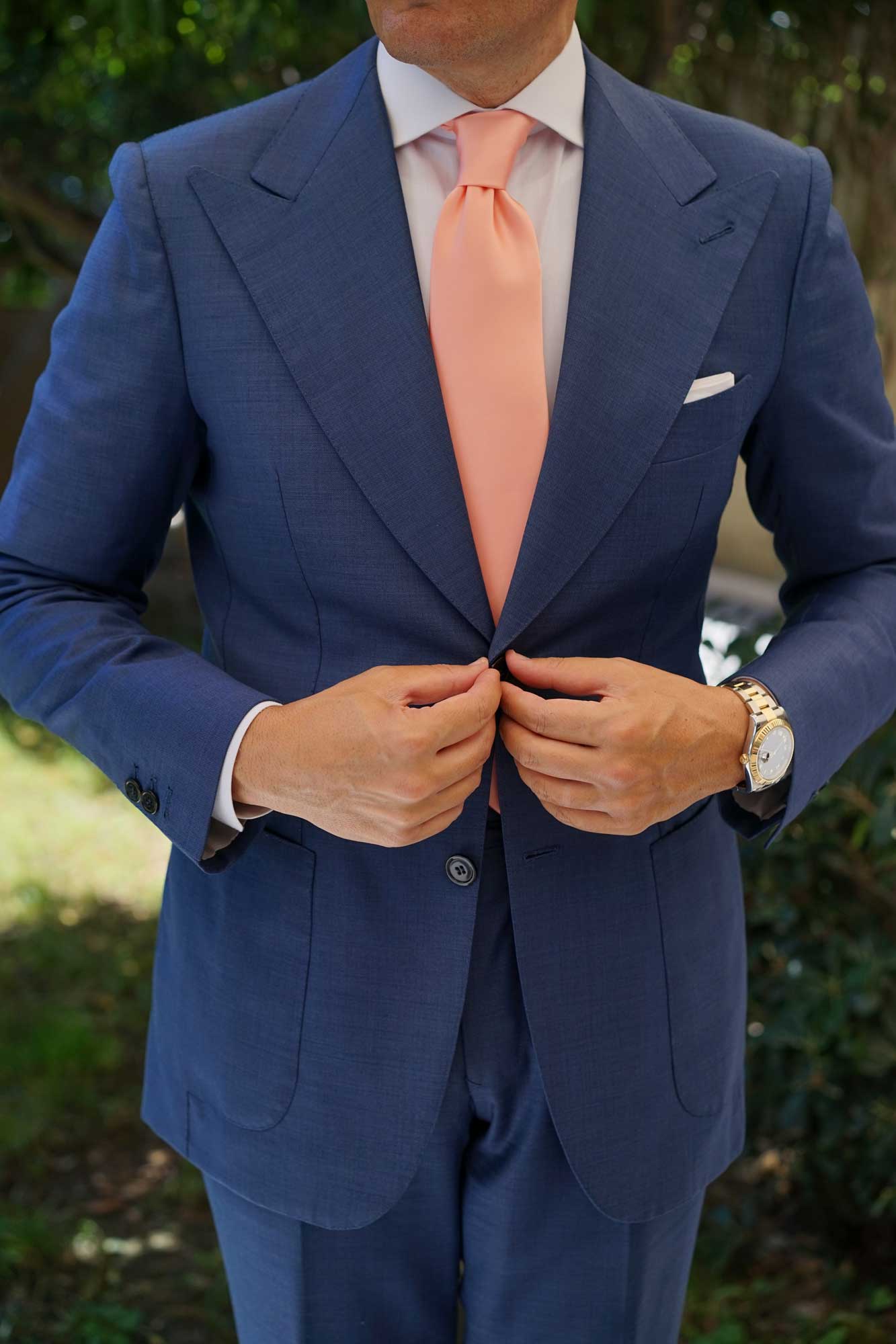 Salmon Frosty Pink Satin Necktie | Weddings Groomsmen Ties | OTAA