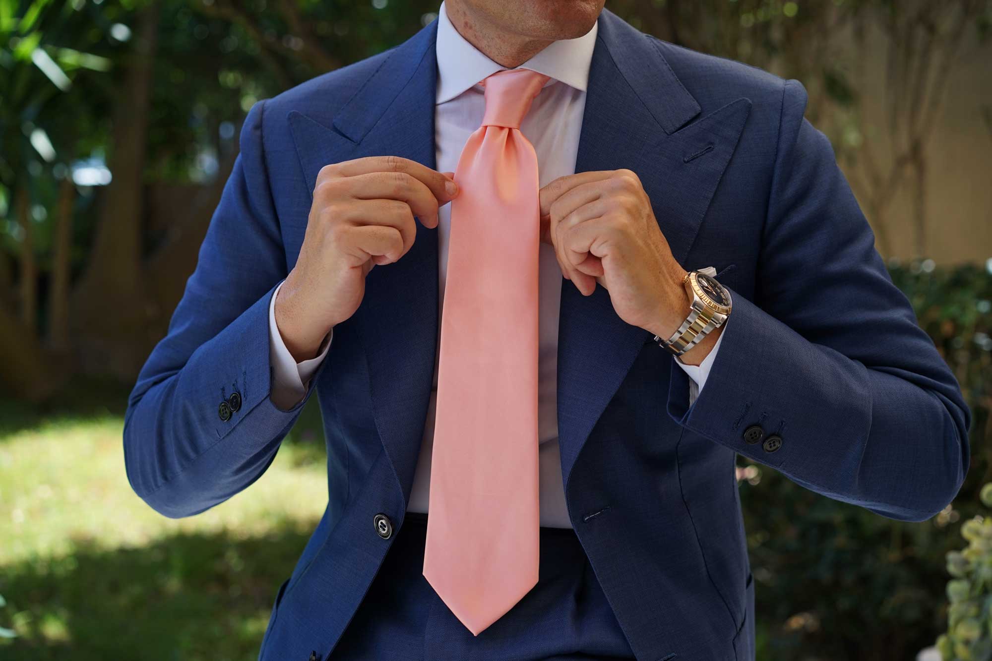 Salmon Frosty Pink Satin Necktie | Weddings Groomsmen Ties | OTAA