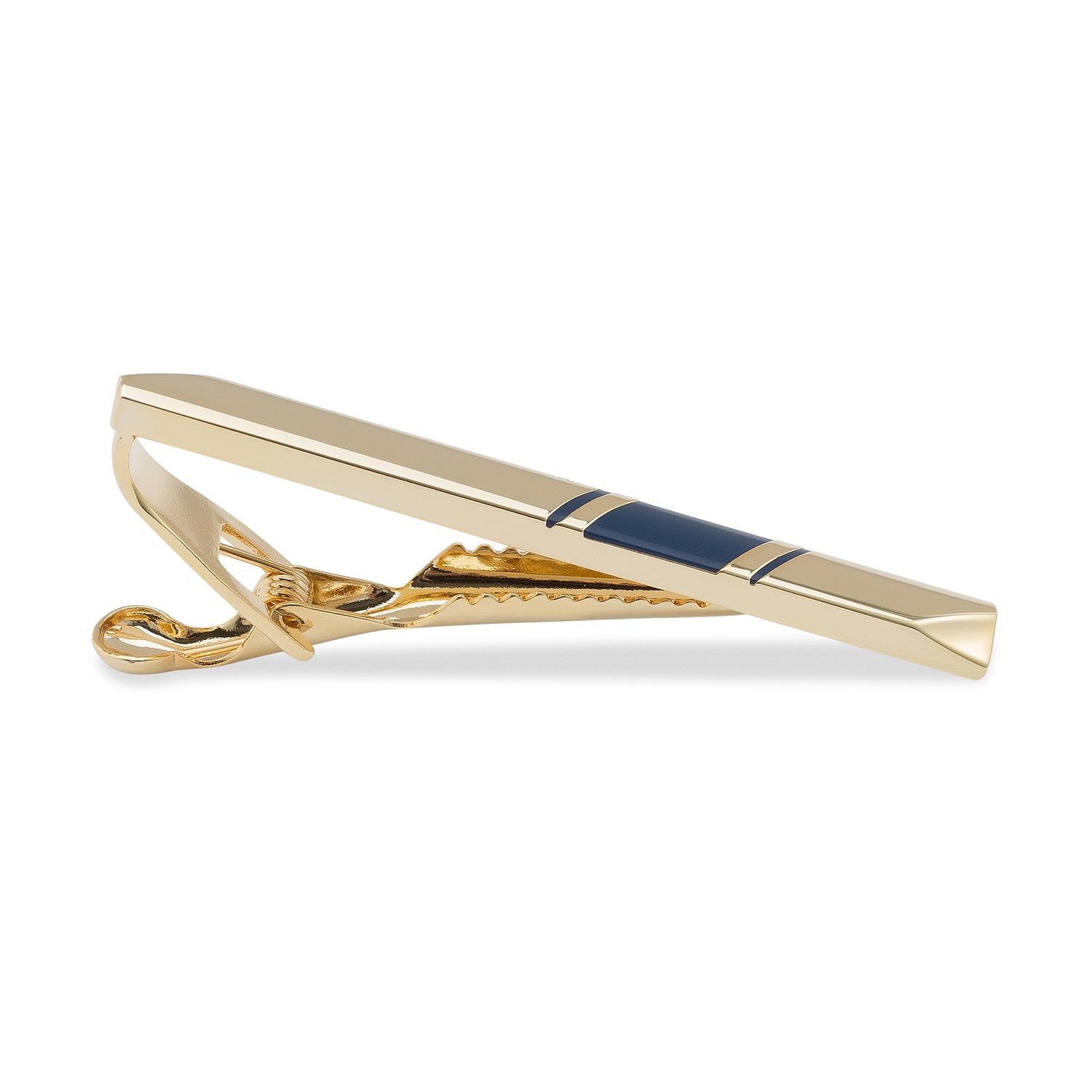 Ace Gold Tie Bar | Men Navy Blue Diagonal Lines Tie Clip | OTAA