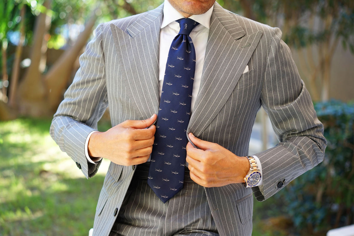 Shark Tie | Nautical Fish Ties | Navy Blue Animal Neckties for Men AU ...