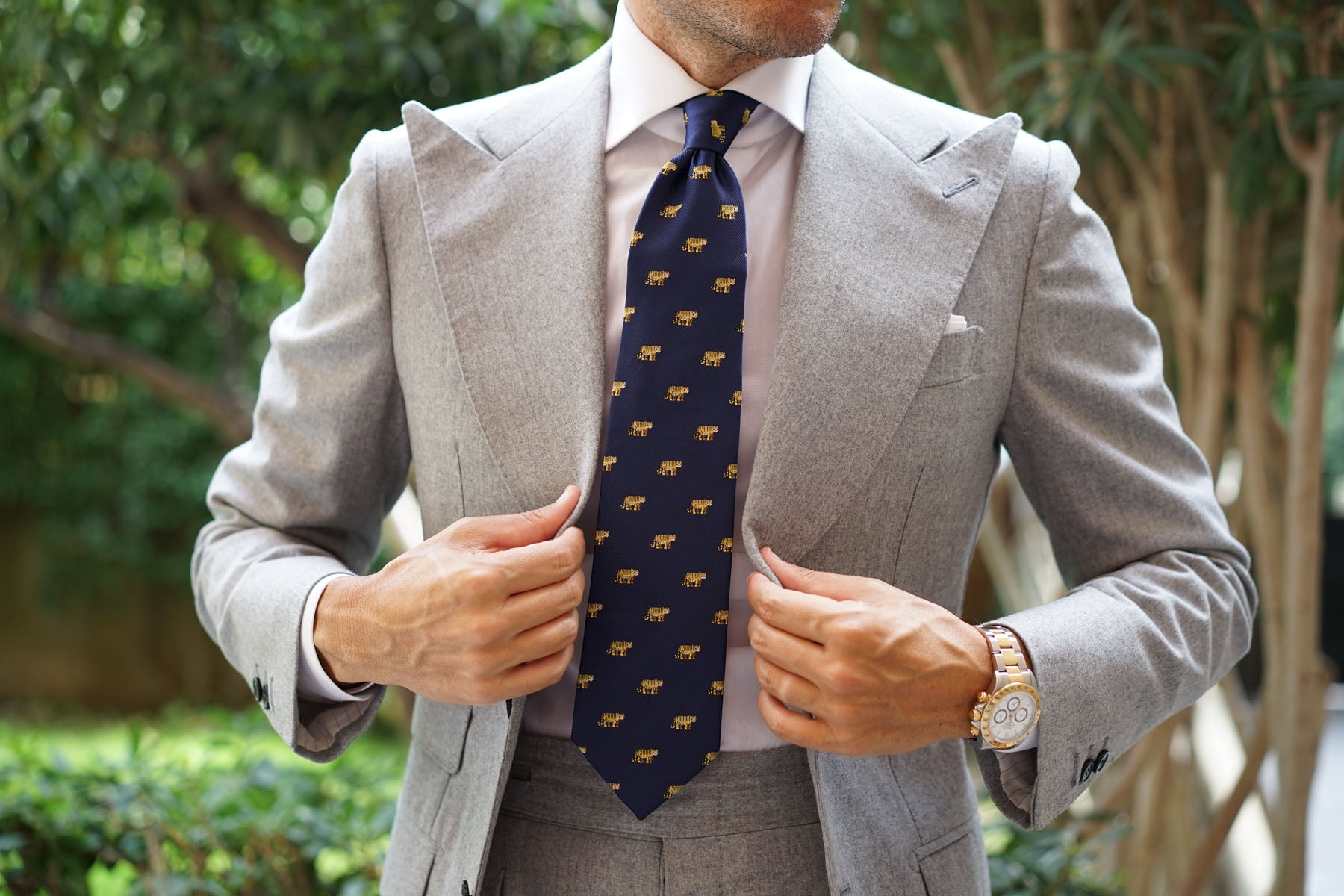 Siberian Tiger Tie | Navy Blue Animal Print Ties | Mens Unique Necktie ...