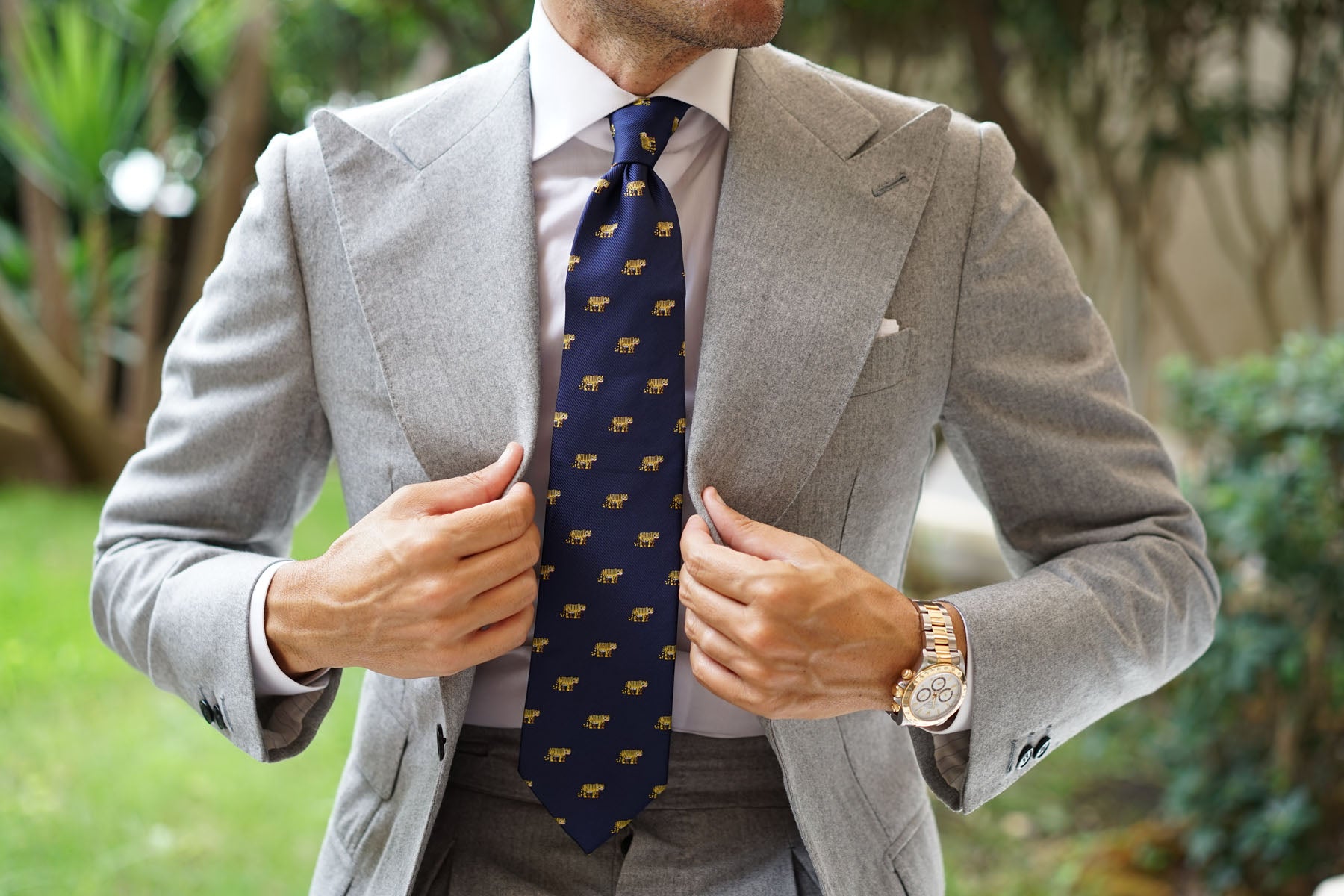 Siberian Tiger Tie | Navy Blue Animal Print Ties | Mens Unique Necktie ...