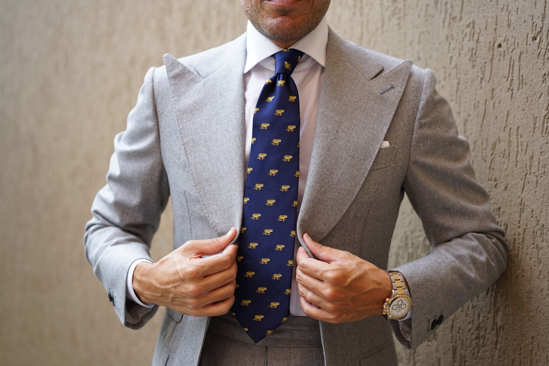 Siberian Tiger Tie | Navy Blue Animal Print Ties | Mens Unique Necktie ...