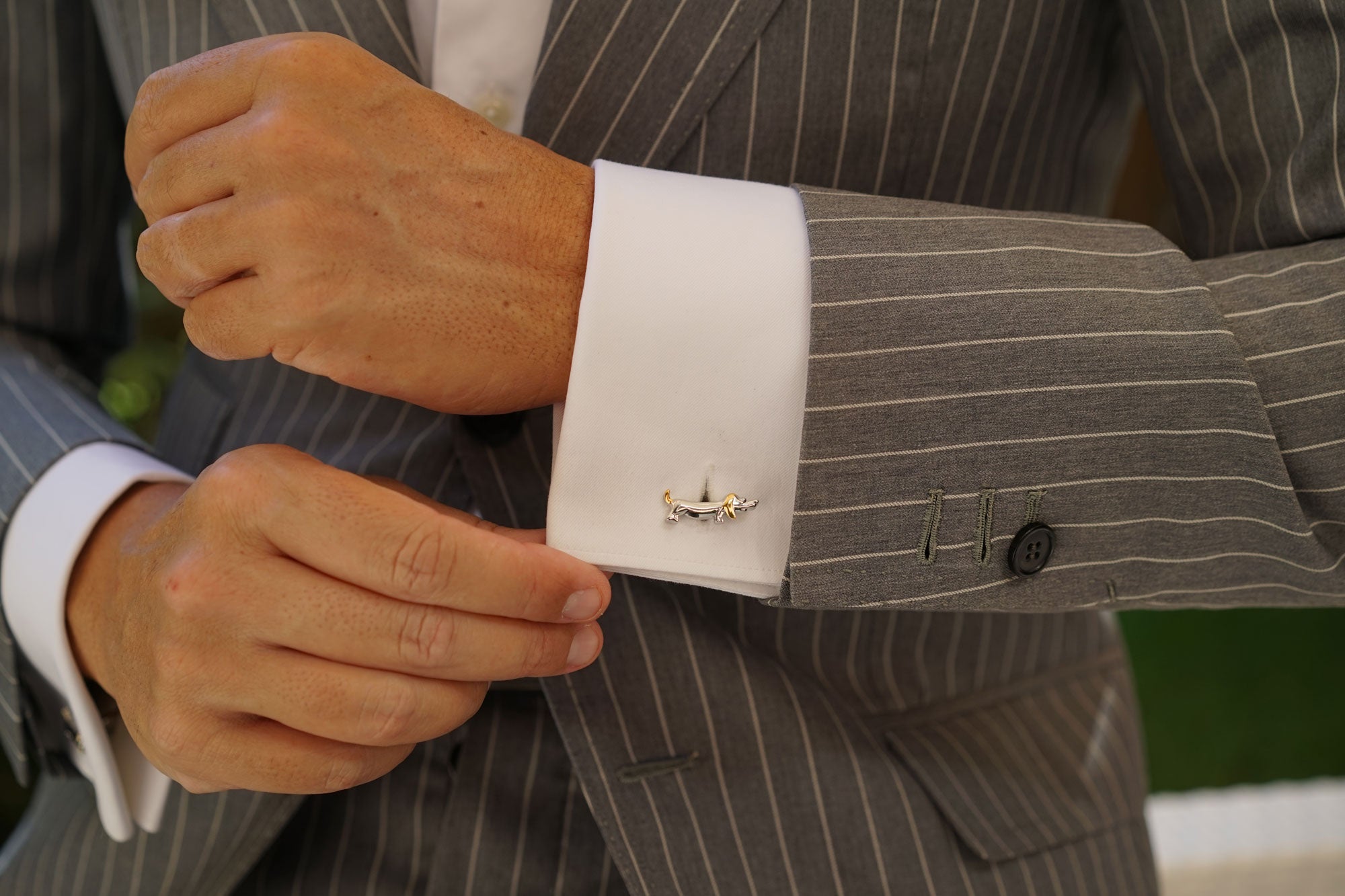 Silver Dog Cufflinks | Dachshund Sausage Dogs Custom Animal Cufflink | OTAA