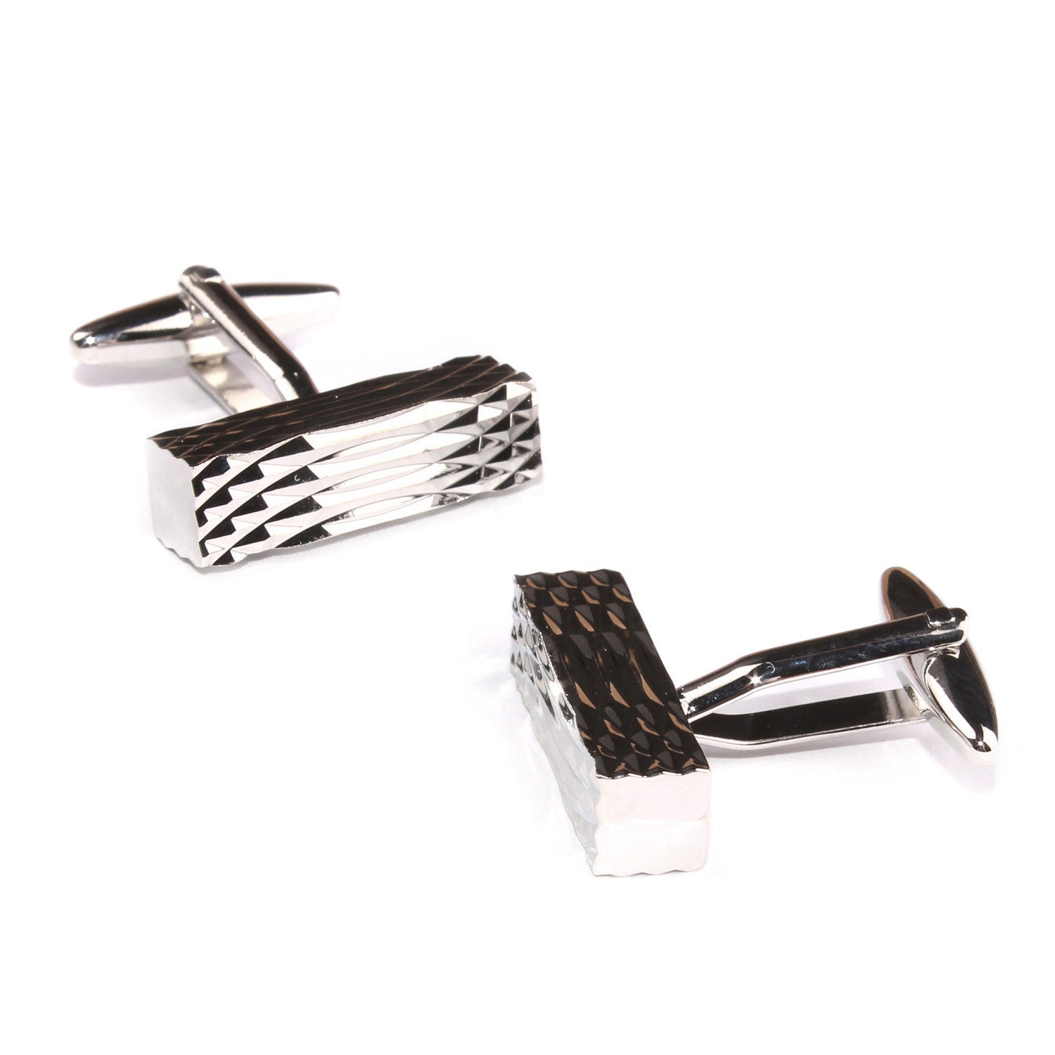 Silver Rectangular Cylinder Groove Cufflinks | Engraved Bar Cuff Links ...