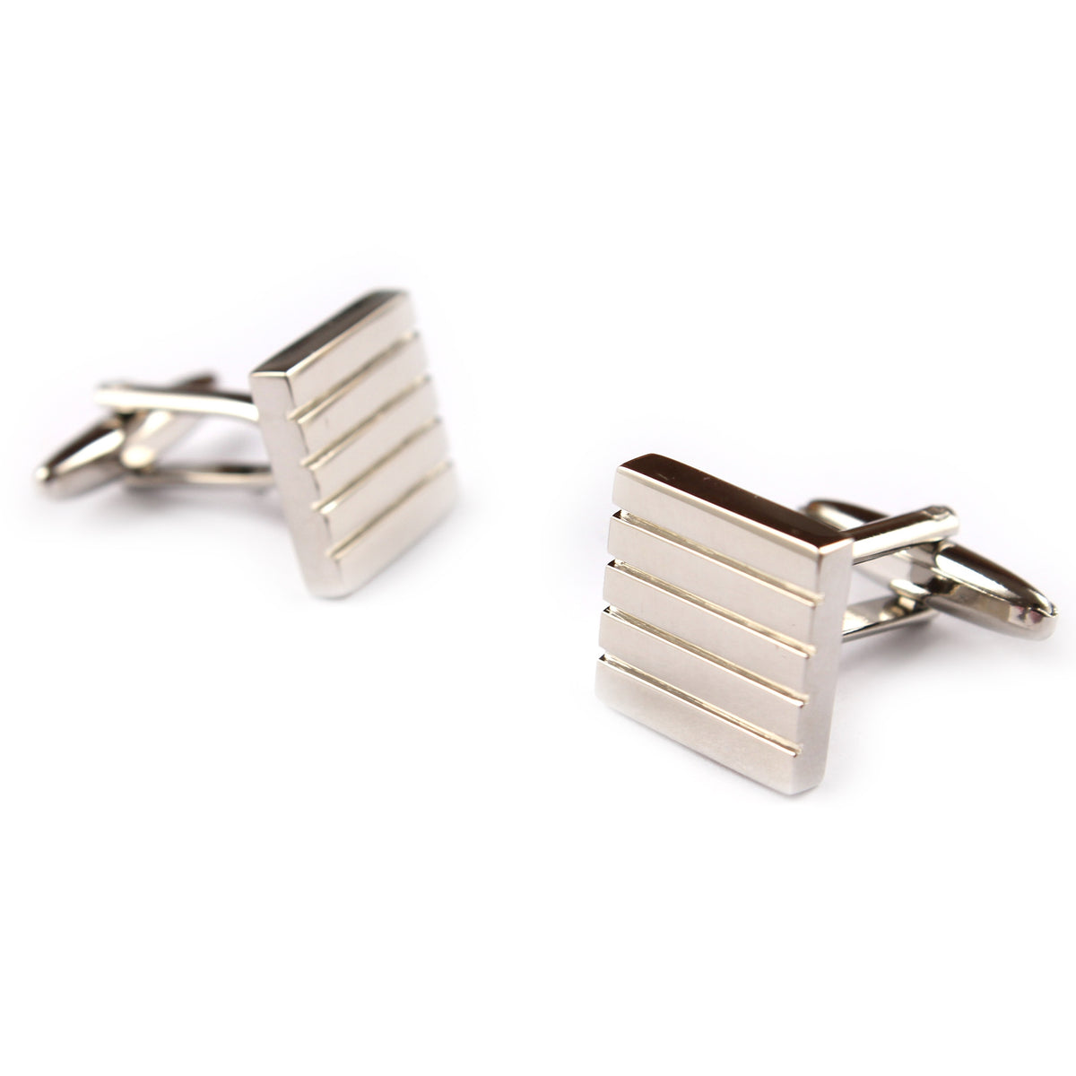 Silver Square Cufflinks | Classic Engraved Stripes Lines Cuff Links | OTAA