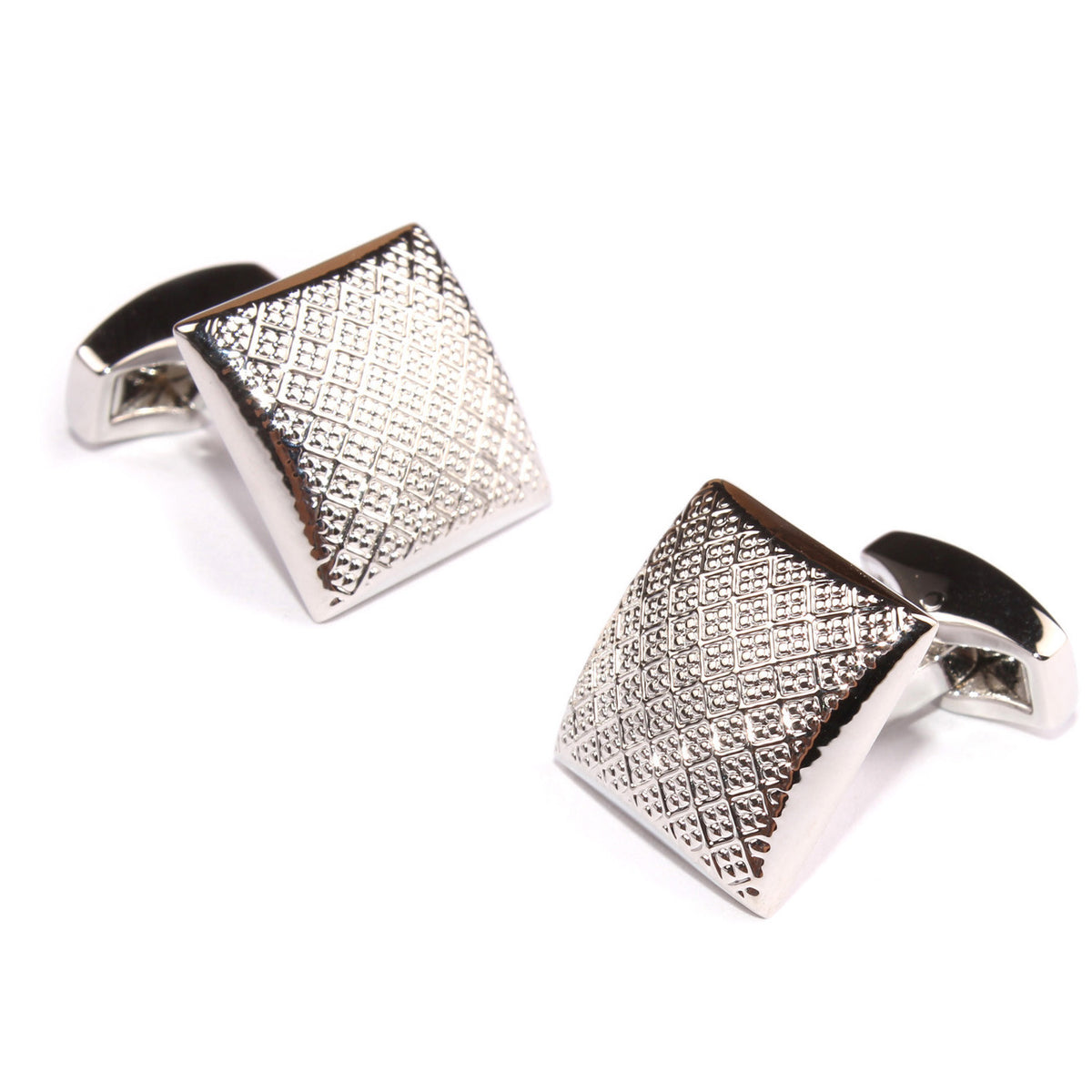 Silver Square Dotted Textured Cufflinks | Diagonal Grid Cuff Links | OTAA