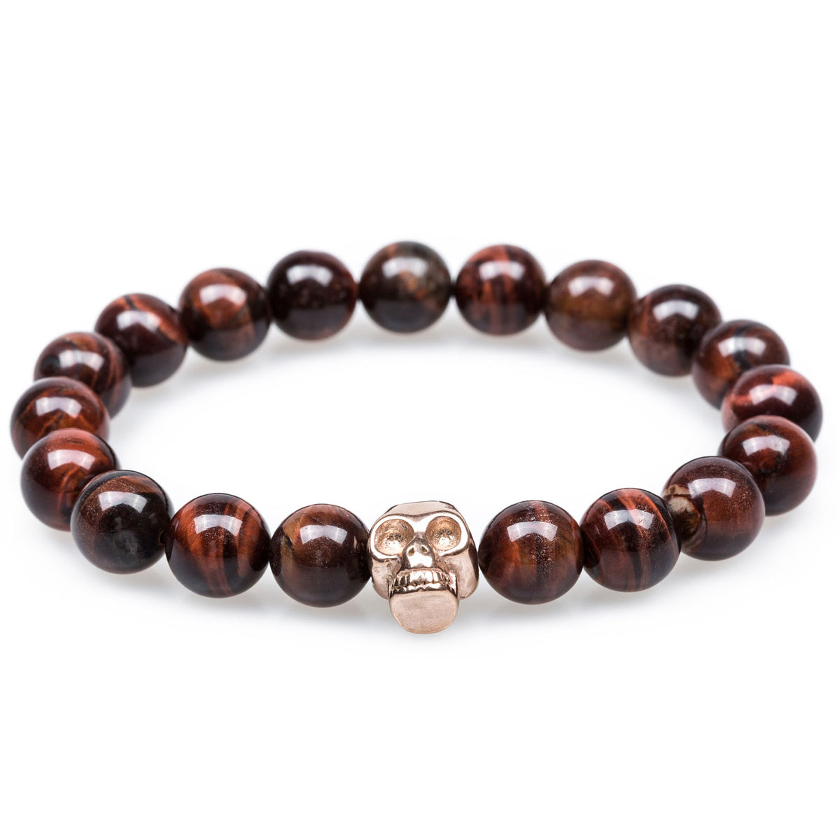 Spartacus Red Tiger Eye Rose Gold Skull Bracelet | Beaded Bracelets | OTAA