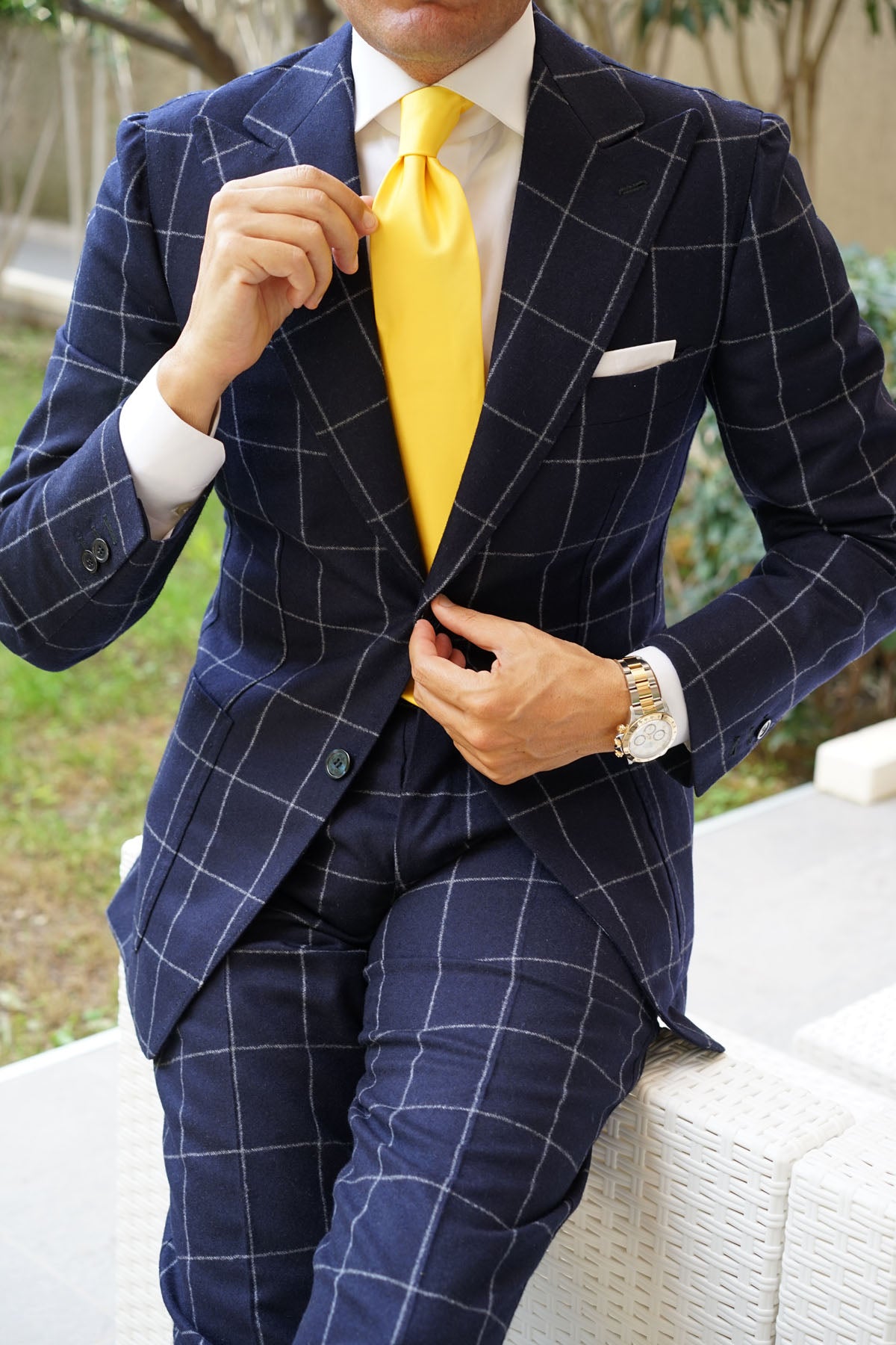 Sunflower Yellow Satin Necktie | Wedding Ties for Men | OTAA