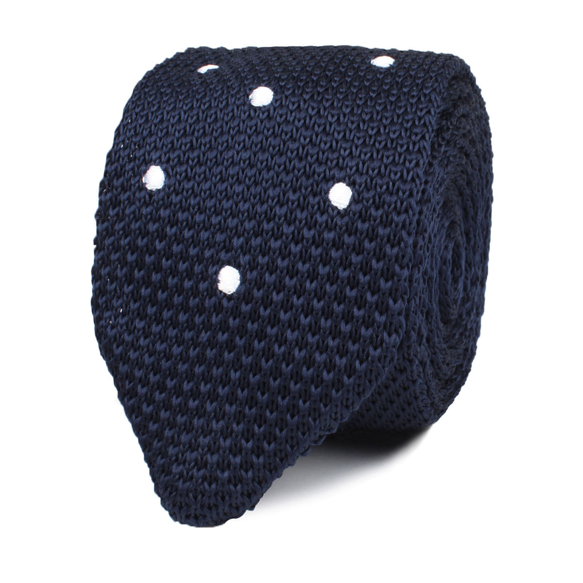 Tao Navy Polka Dot Knitted Tie | Mens Point Knit Ties Men Pointed | OTAA