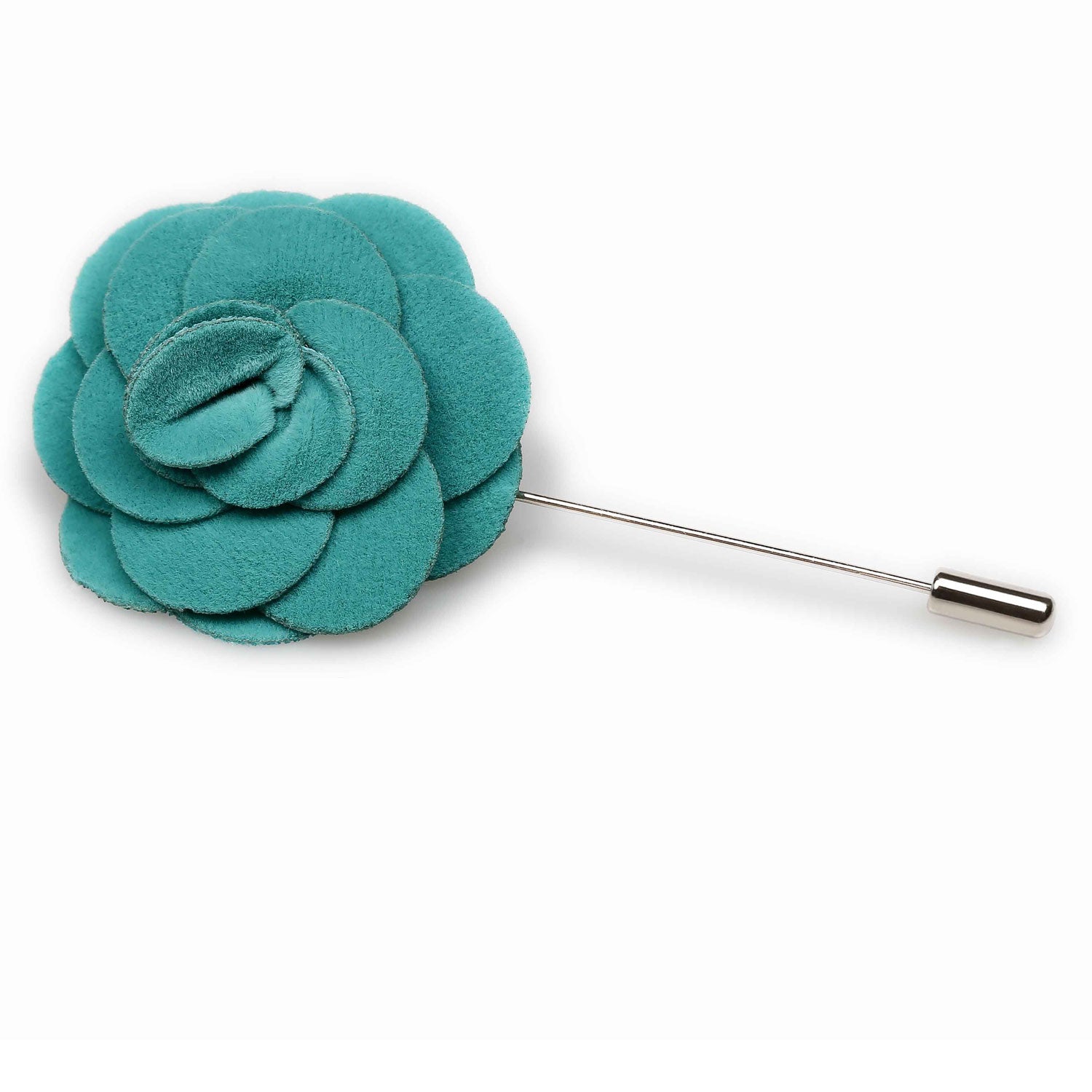 Teal Velvet Lapel Flower | Camellia Blue Boutonniere Pin | Suit Pins | OTAA