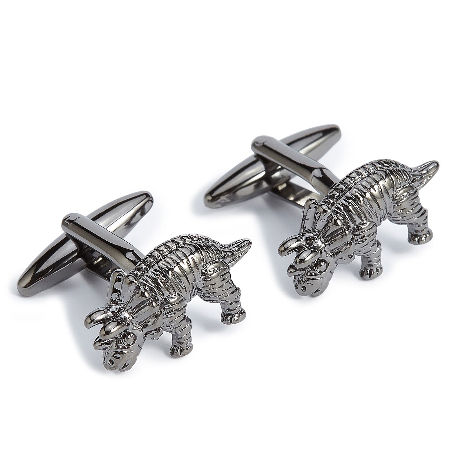 Triceratops Cufflinks | Gun Metal Black Jurassic Dinosaur Cuff Links | OTAA