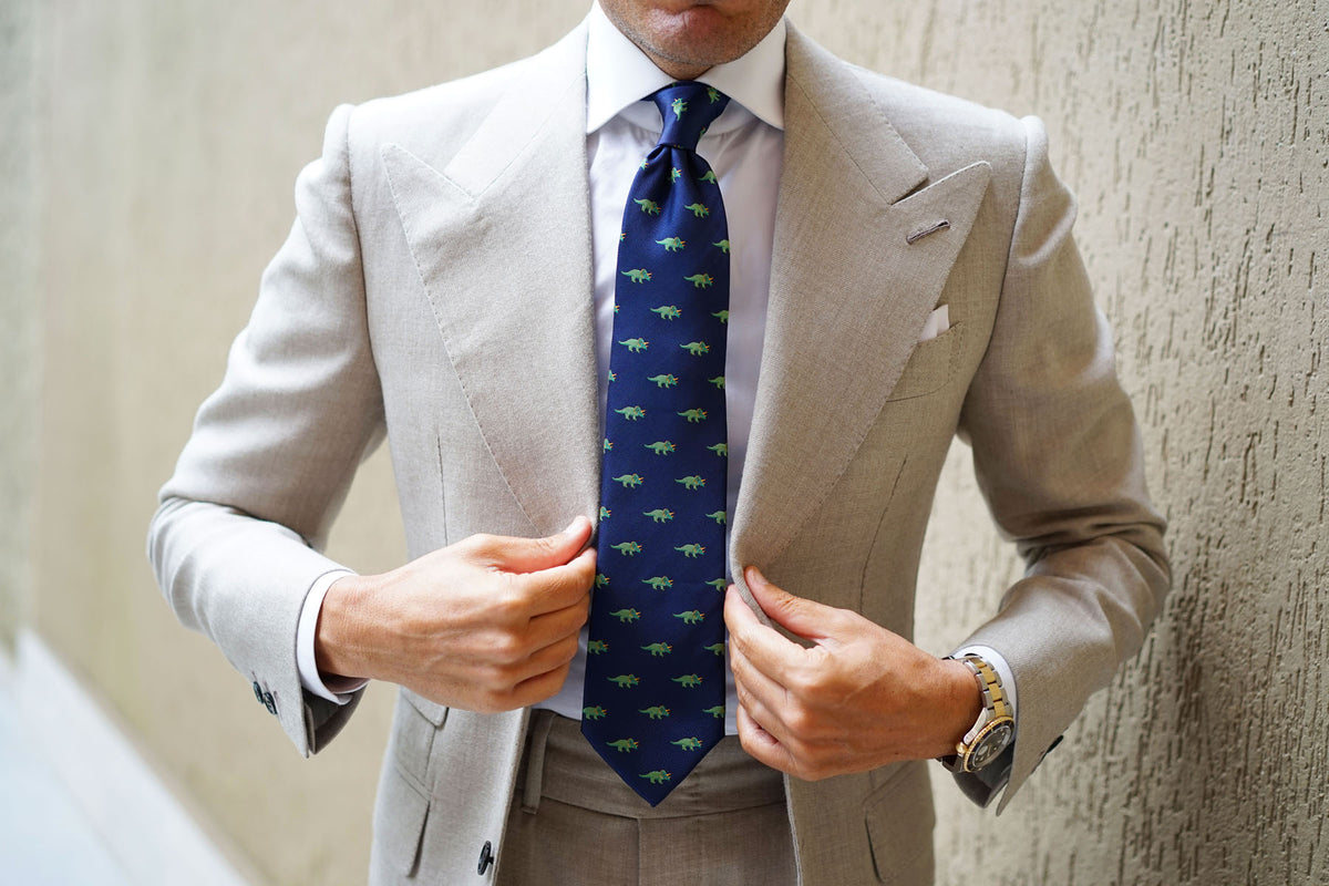 Triceratops Dinosaur Necktie | Animal Tie | Novelty Fun Ties for Men | OTAA